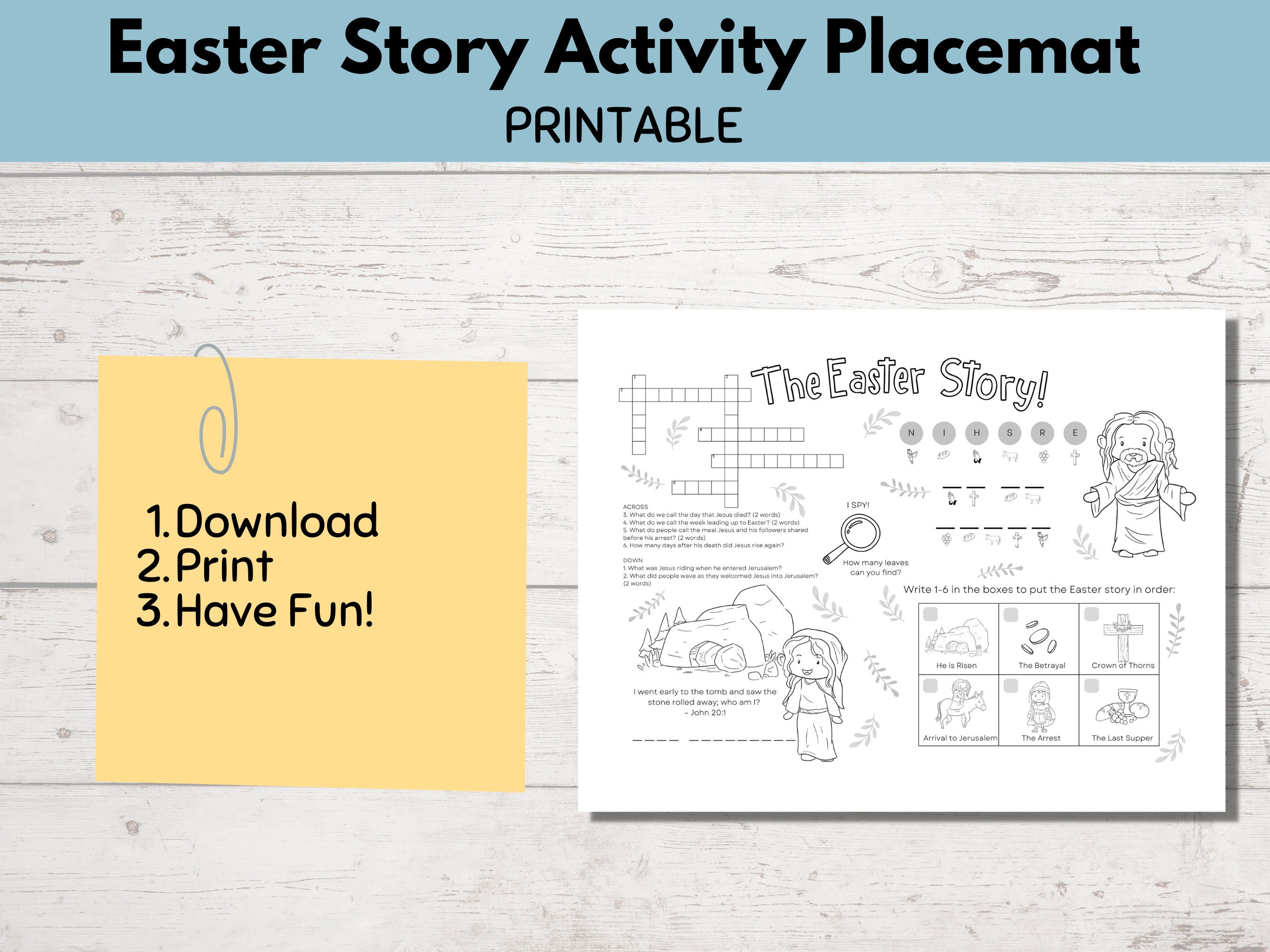 Easter Story Activity Placemat Printable, Brunch Placemat Coloring ...
