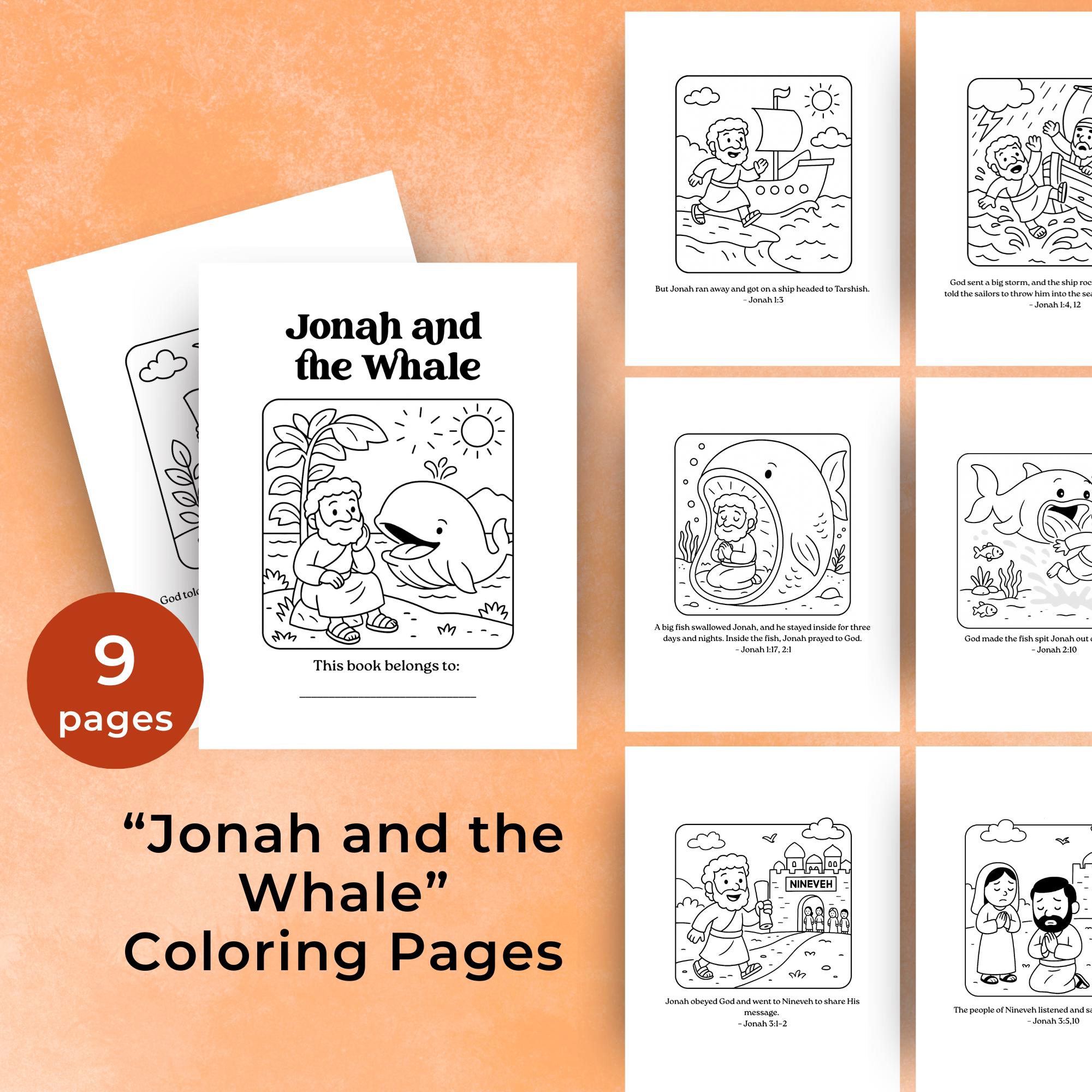 Jonah and the Whale Coloring Pages, Bible Story Printable for Kids ...