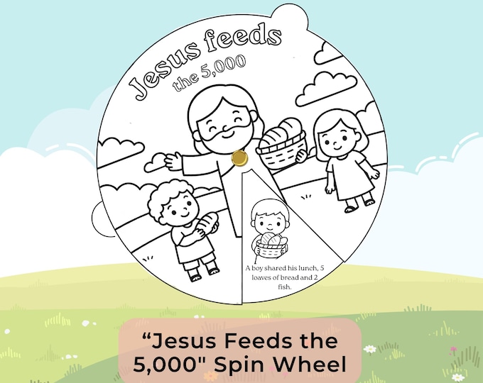 Jesus Feeds 5000, Printable Bible Coloring Wheel, Sunday School Craft ...