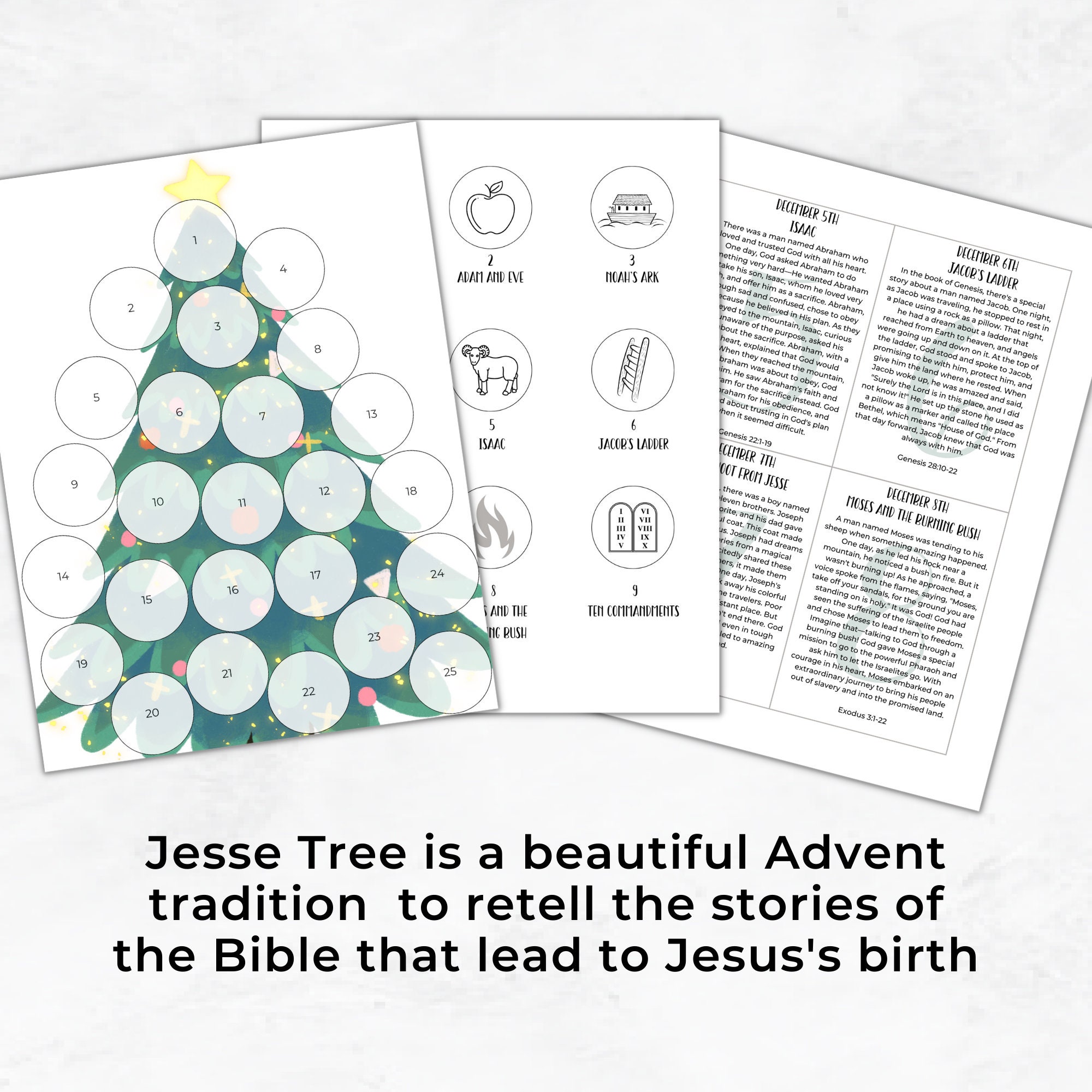 Jesse Tree Printable Activity for Kids, Coloring Ornaments, Christian ...
