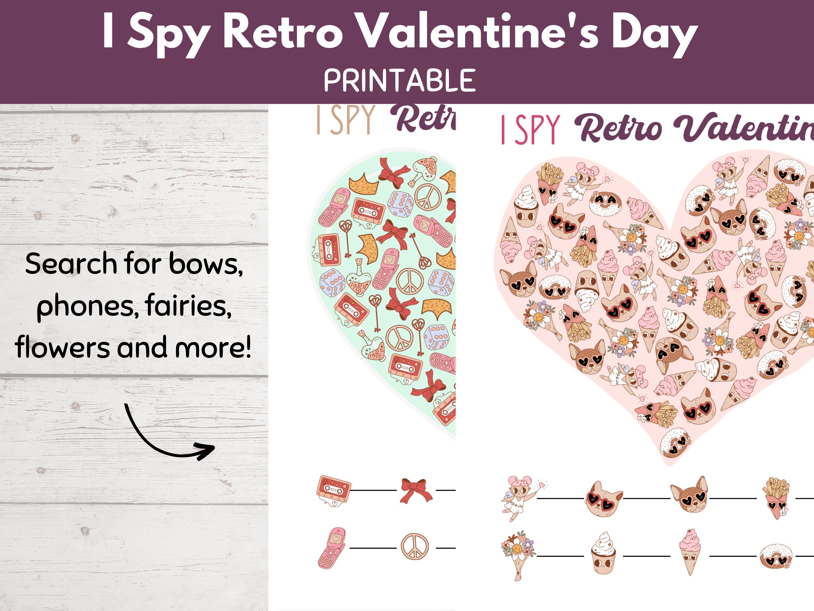 I Spy Retro Valentine's Day Game Printable, Kids Retro Valentine Party ...