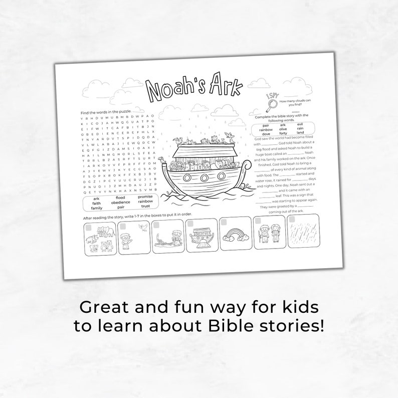 Kids Bible Verses Activity Pages, Activity Placemat Printable, Kids ...