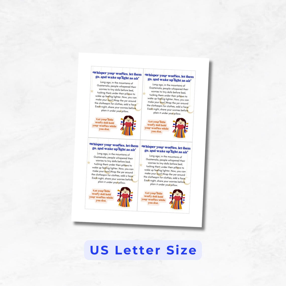 Worry Doll Printable Tags & Cards for Kids, Anxiety Relief Gift Ideas ...