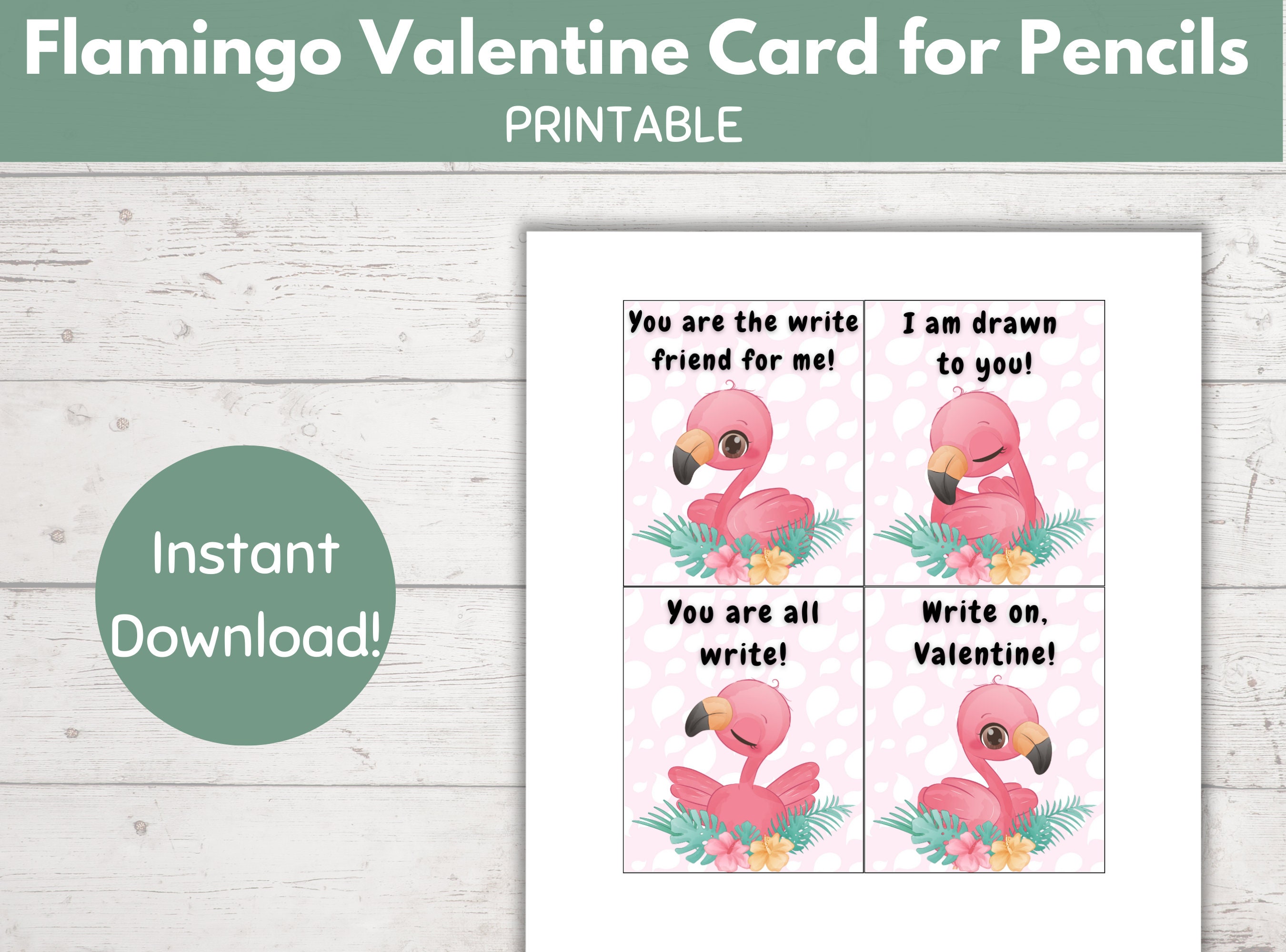 Flamingo Valentine Cards Printable for Pencils, DIY Valentine Cards for ...