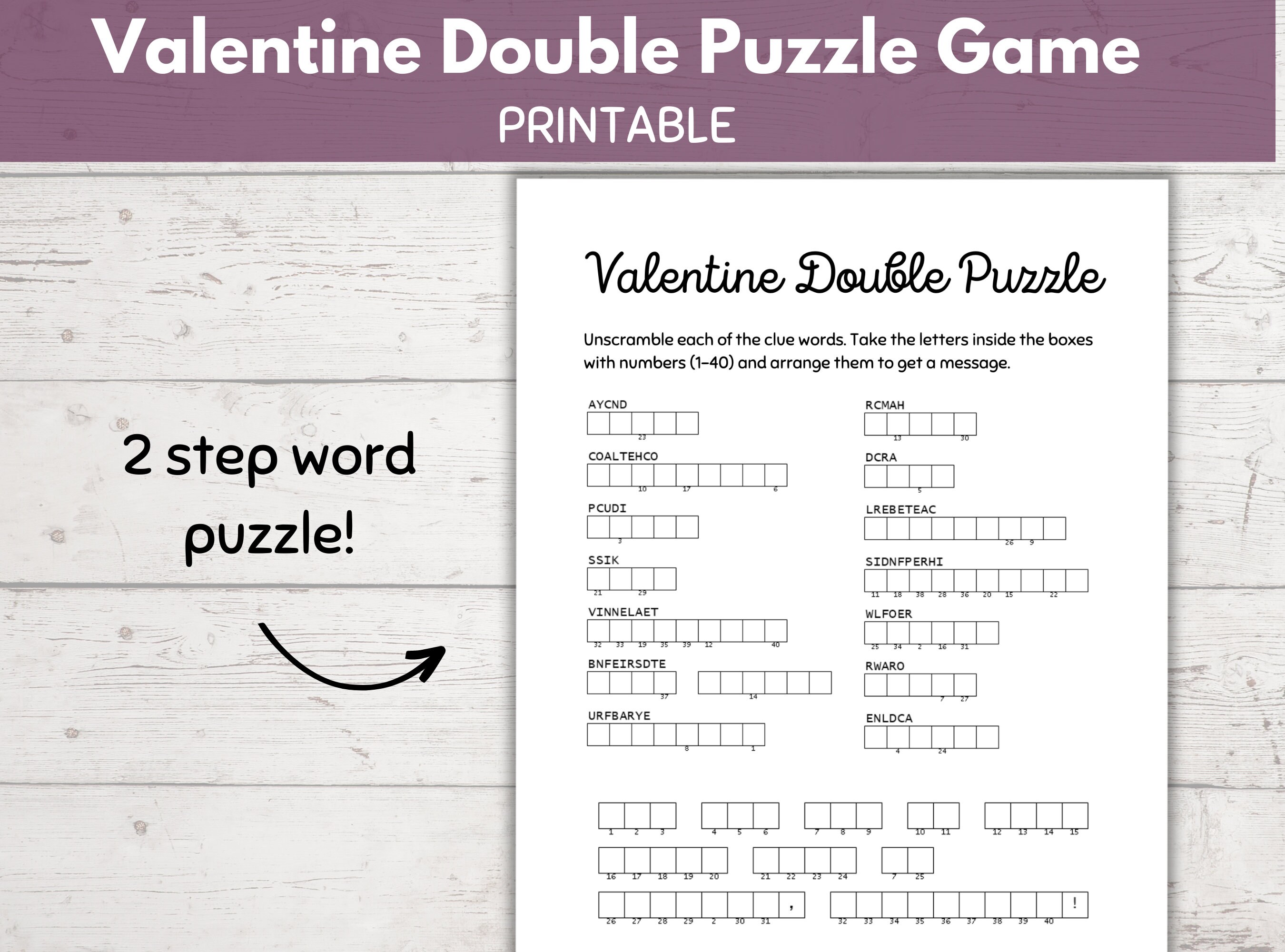Valentine Double Puzzle Printable, Valentine's Day Riddle Games, Kids ...