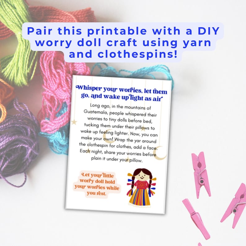 Worry Doll Printable Tags & Cards for Kids, Anxiety Relief Gift Ideas ...