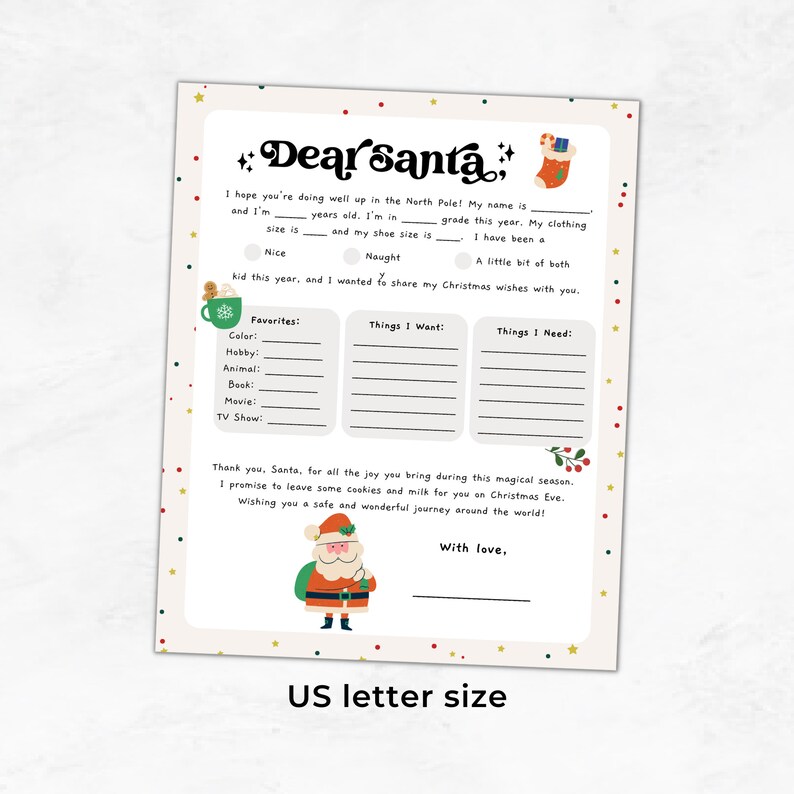 Letter to Santa Printable for Kids, Dear Santa Christmas Wishlist ...