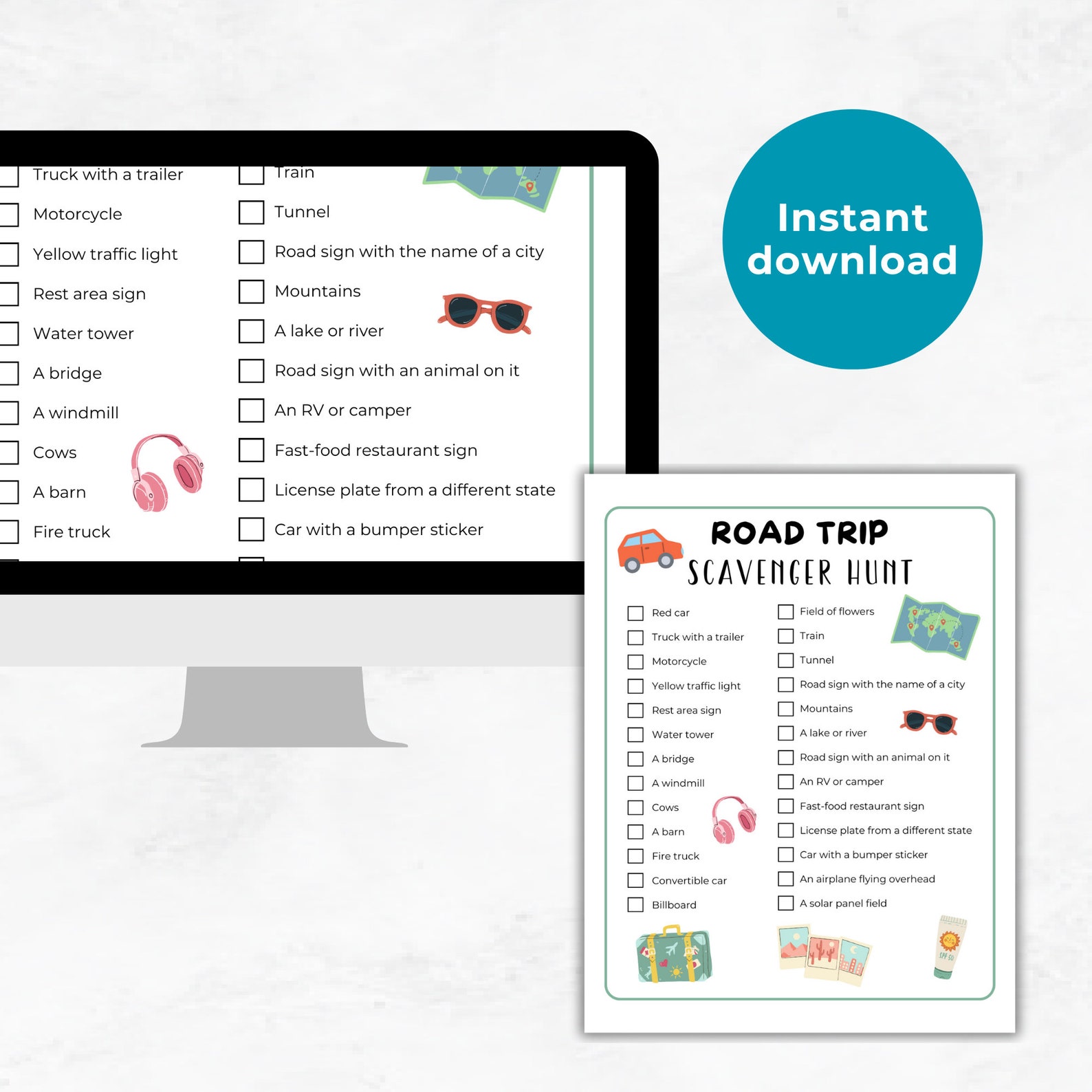 Road Trip Scavenger Hunt Printable, Cross Country Road Trip I Spy Games ...