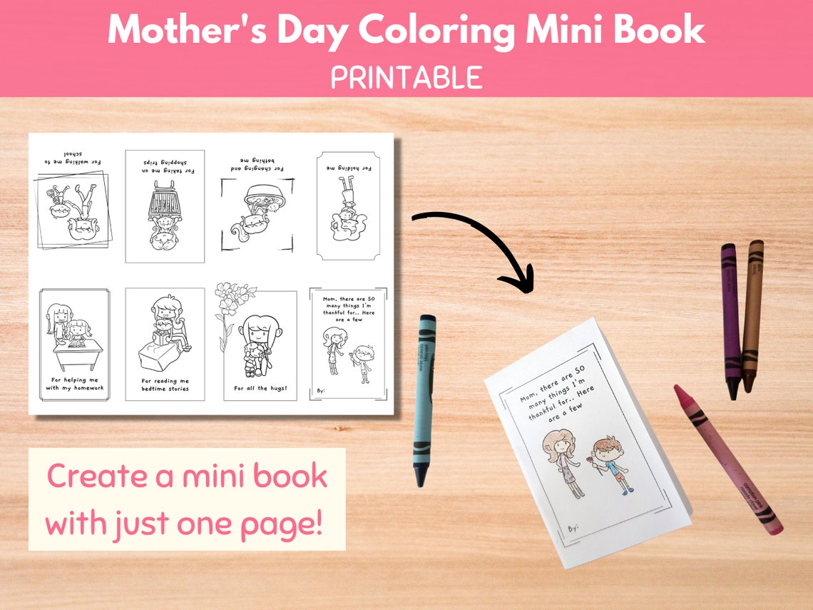 Mother's Day Printable Coloring Mini Book, Coloring Pages Craft, Kids ...
