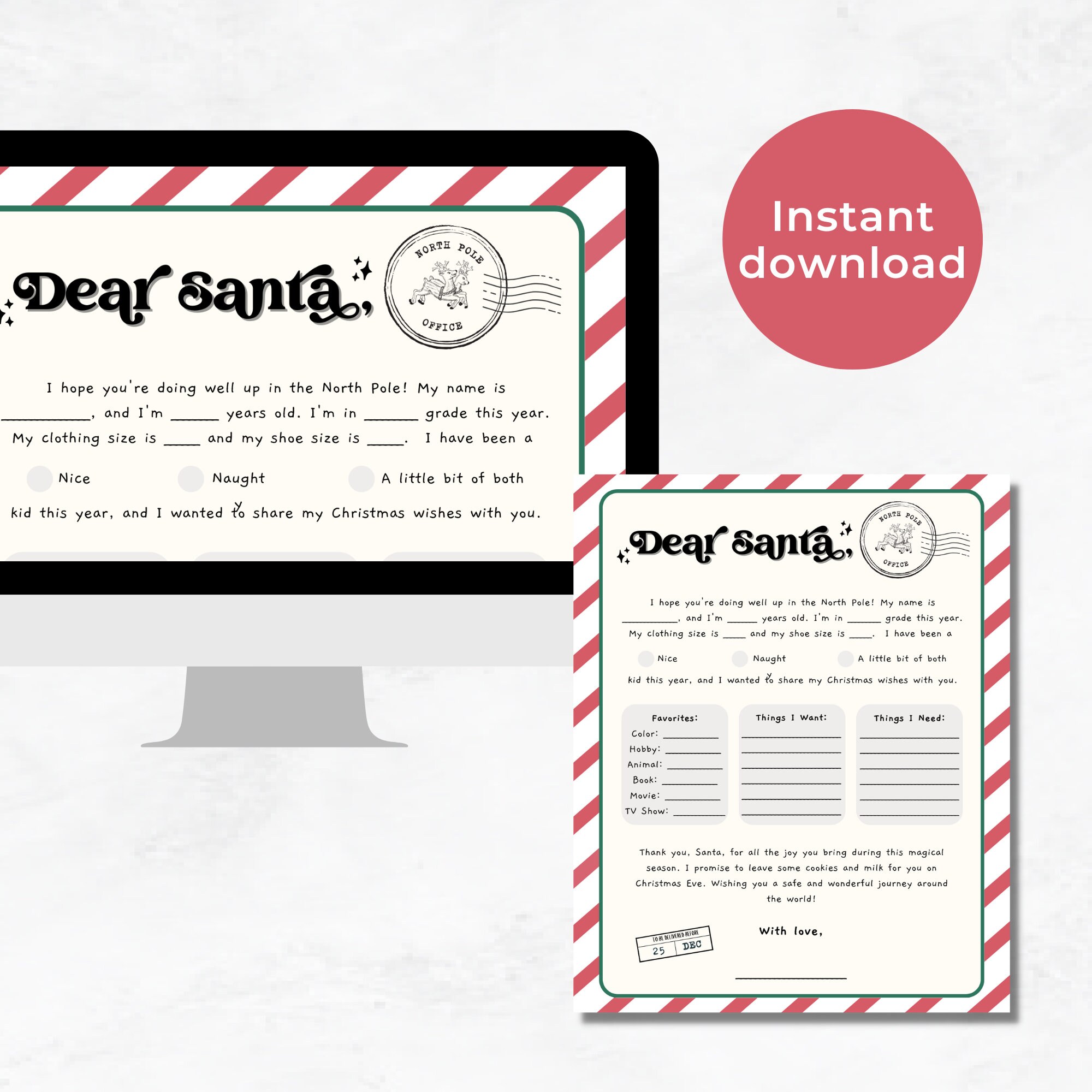 Christmas Wishlist Printable for Kids, Letter to Santa Gift Wish List ...