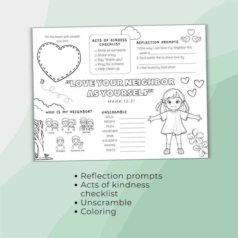 Love Your Neighbor Activity Sheet, Kids Bible Craft for Christian ...