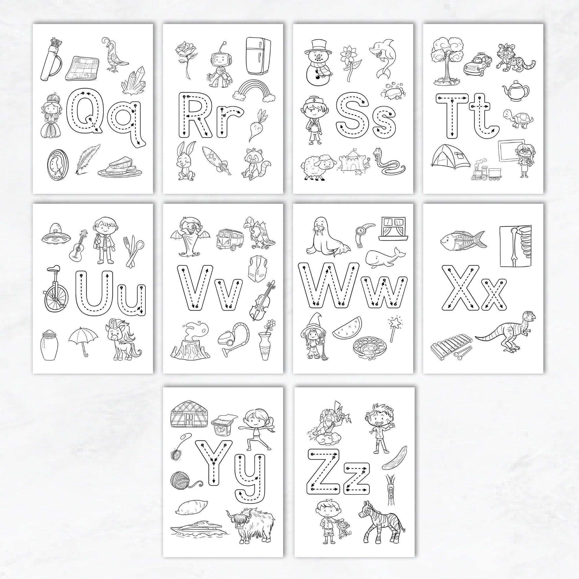 Alphabet Coloring Book Digital, Tracing Letter Worksheets for Kids, 3 ...