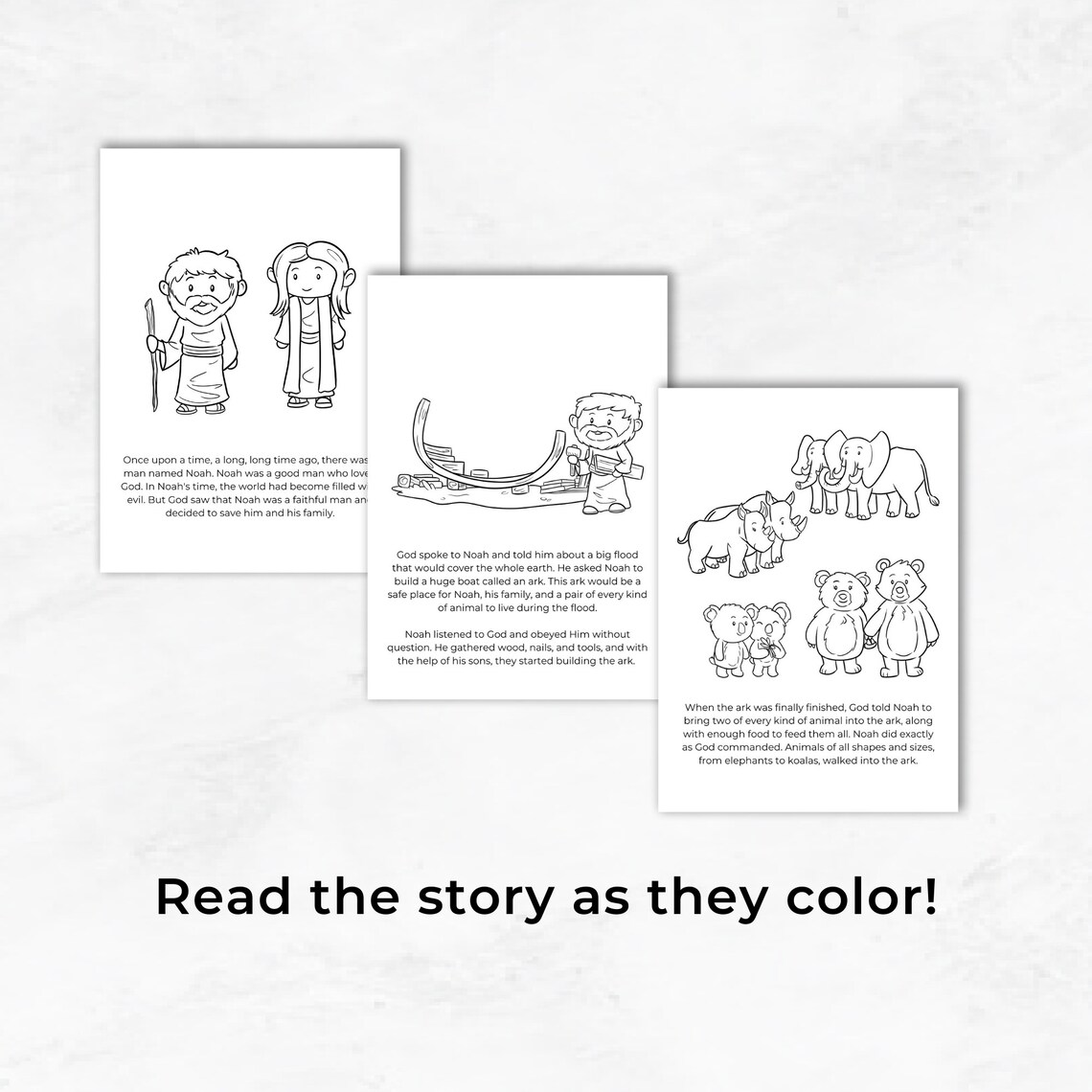 Kids Bible Verses Activity Pages, Noah's Ark Story, Religious Coloring ...