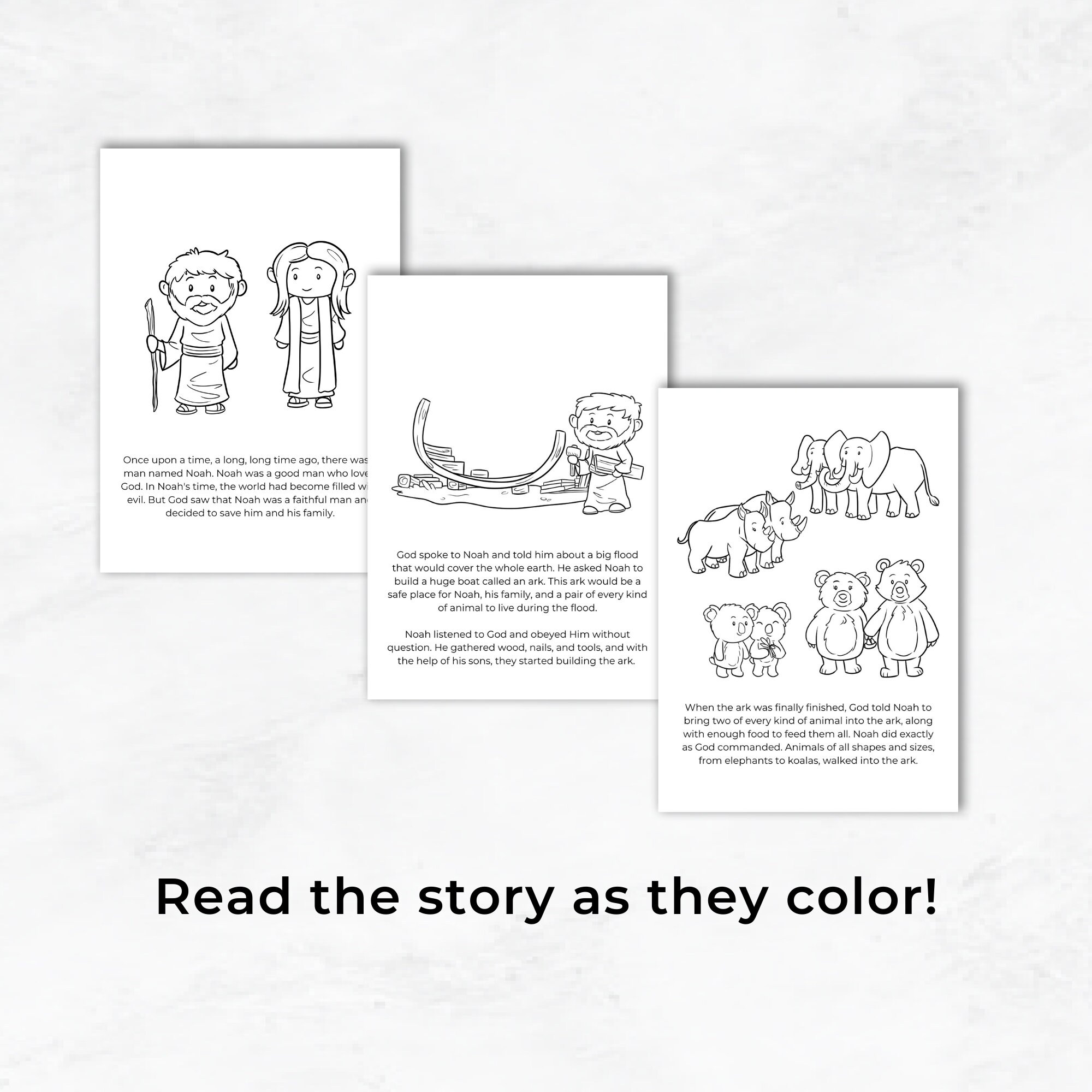 Kids Bible Verses Activity Pages, Noah's Ark Story, Religious Coloring ...