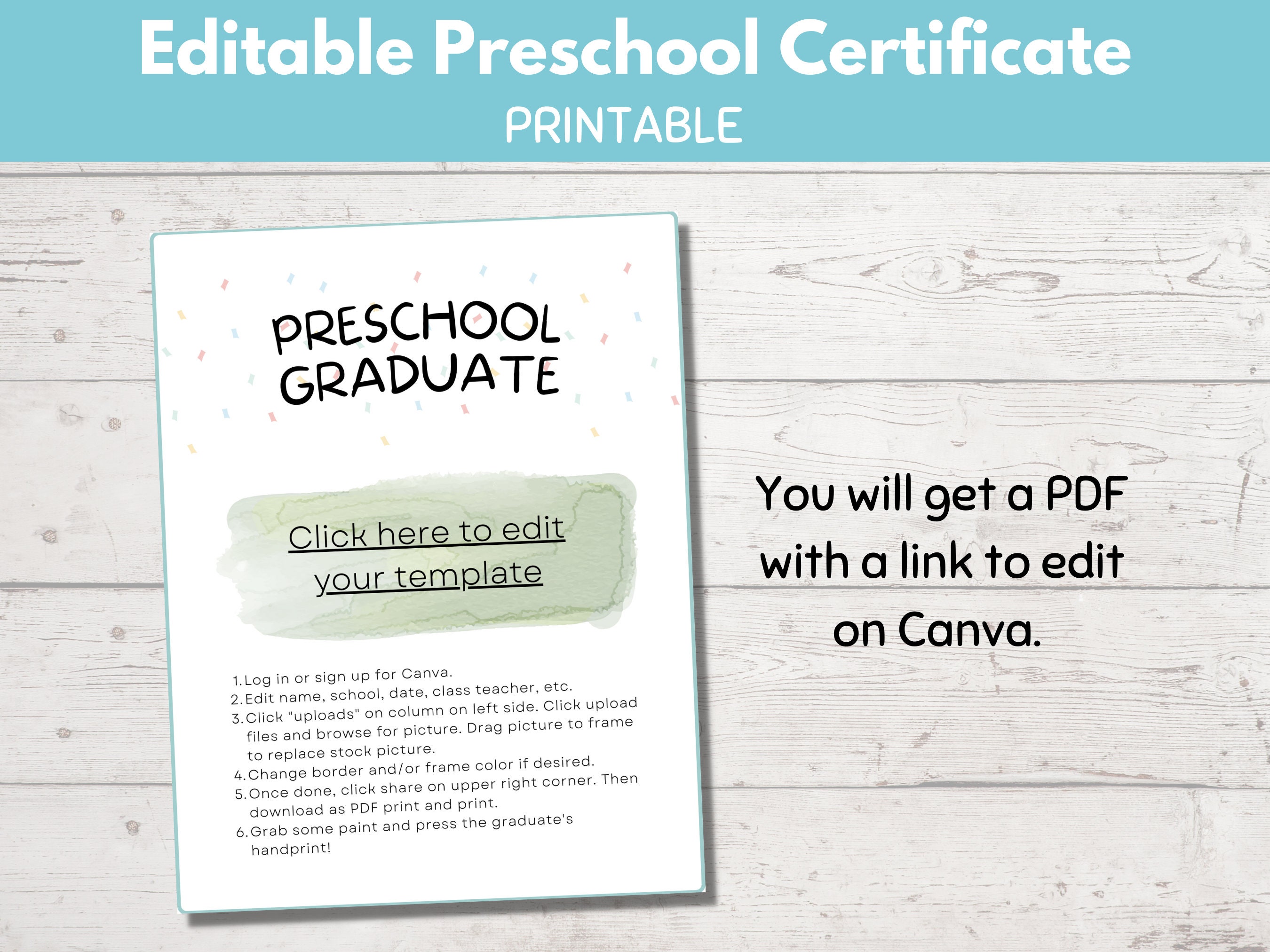 Editable Preschool Graduation Certificate, Handprint DIY Pre-k ...