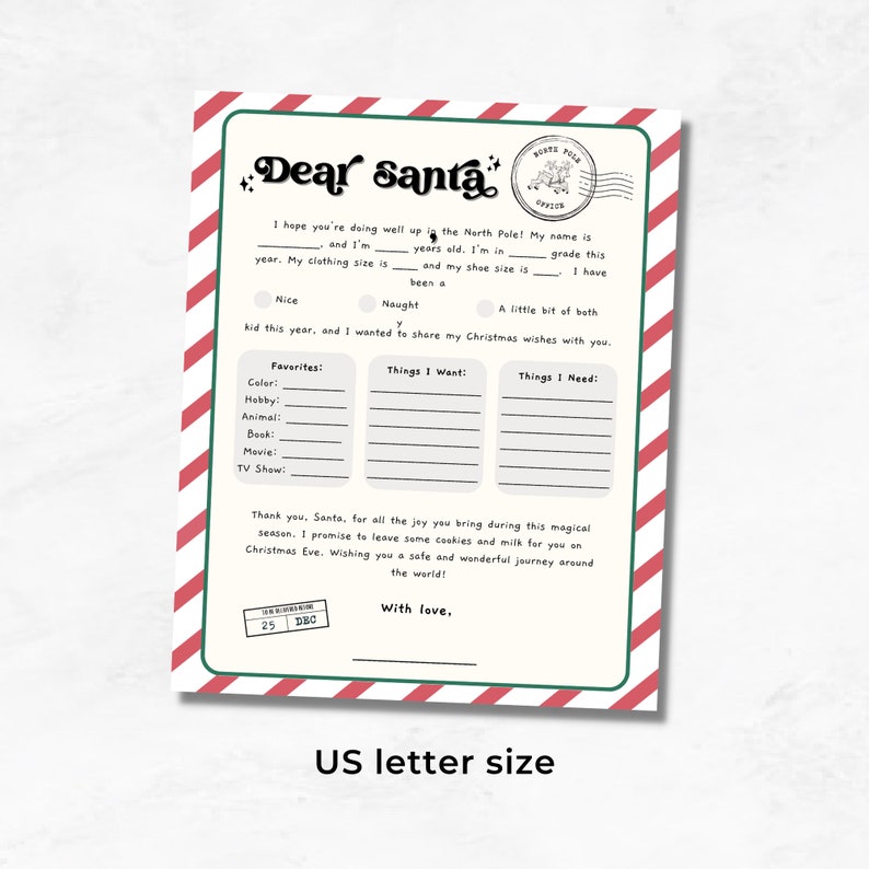 Christmas Wishlist Printable for Kids, Letter to Santa Gift Wish List ...