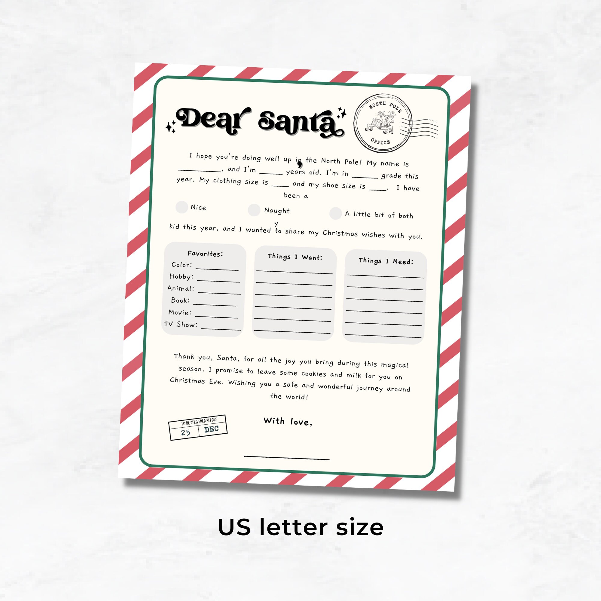 Christmas Wishlist Printable for Kids, Letter to Santa Gift Wish List ...