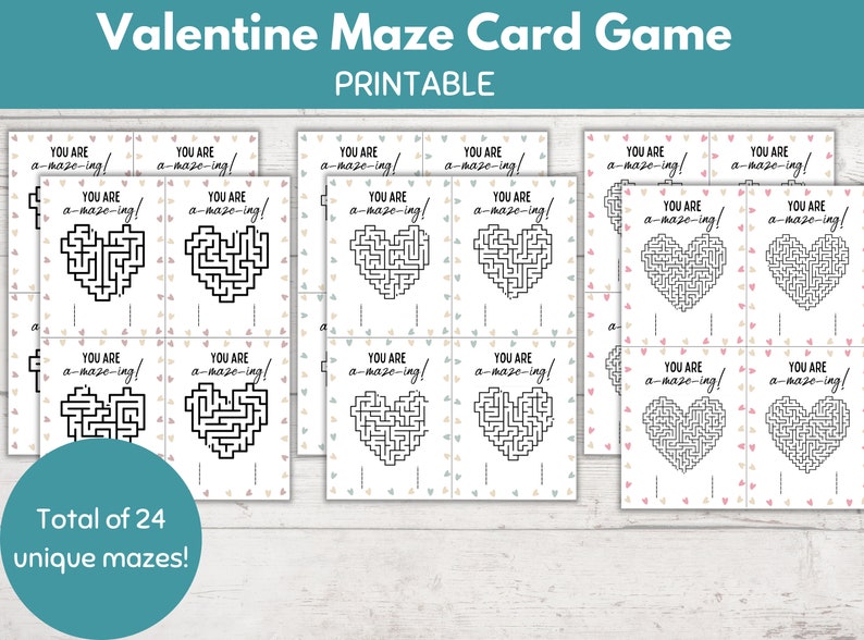 Valentine Maze Cards Printable, DIY Valentine Cards for Kids, School ...