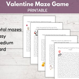 Valentine Maze Puzzle Printable, Printable Valentines Games, Kids ...