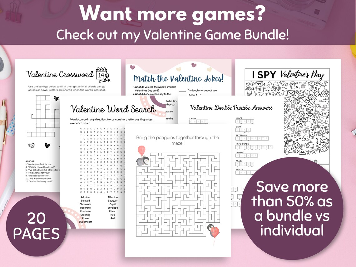 Valentine Double Puzzle Printable, Valentine's Day Riddle Games, Kids ...
