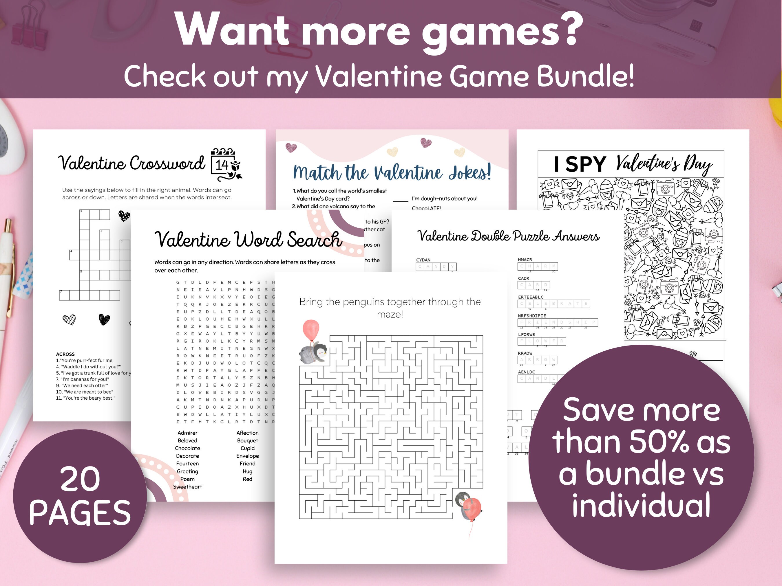 Valentine Double Puzzle Printable, Valentine's Day Riddle Games, Kids ...