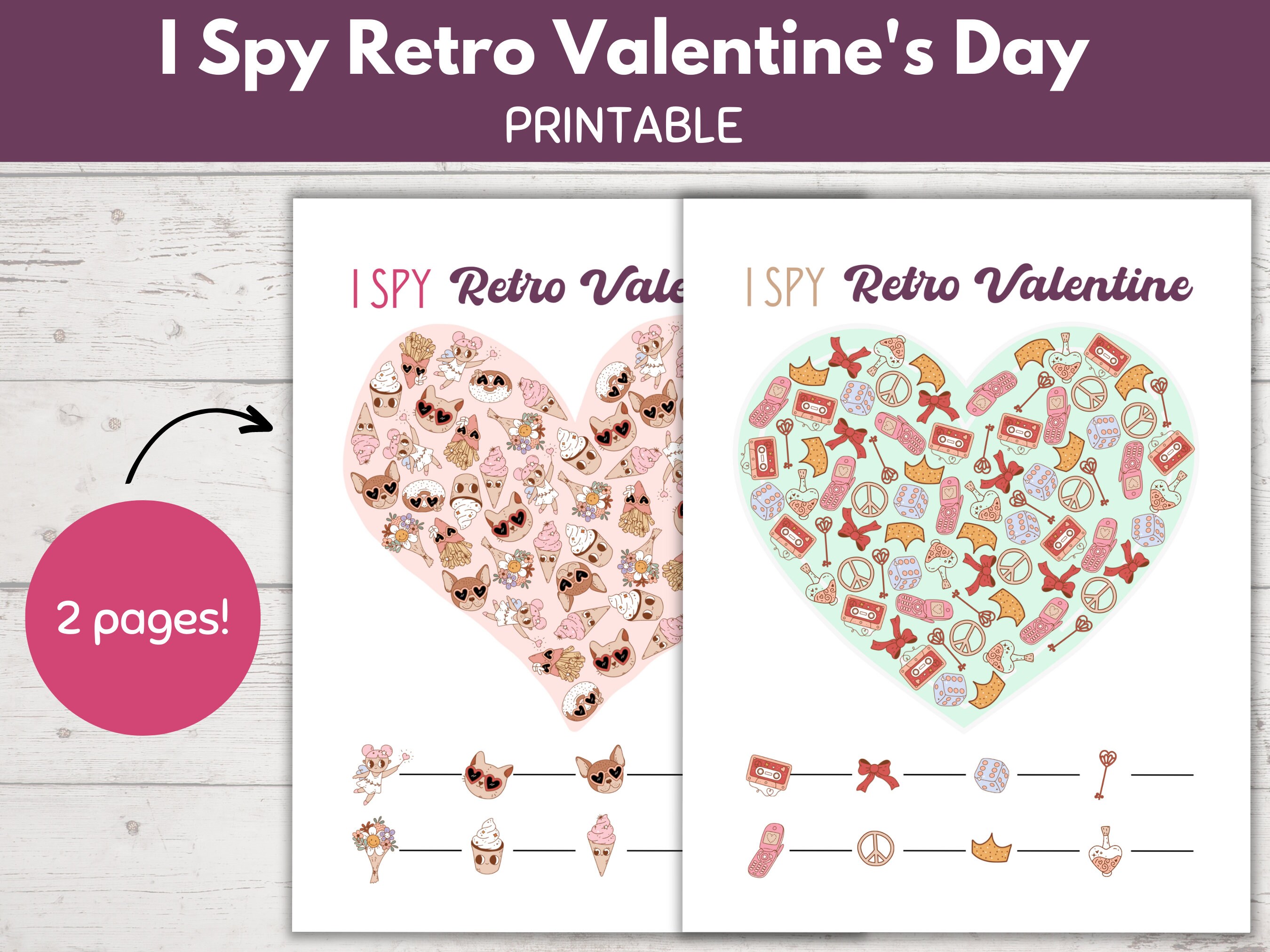 I Spy Retro Valentine's Day Game Printable, Kids Retro Valentine Party ...