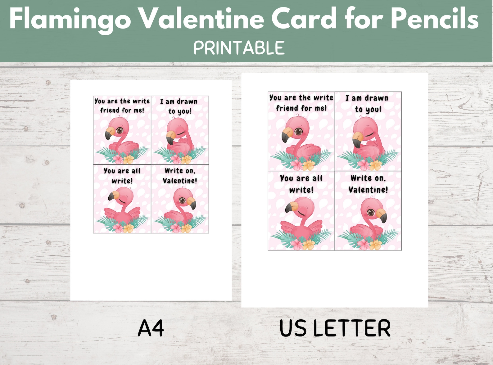 Flamingo Valentine Cards Printable for Pencils, DIY Valentine Cards for ...