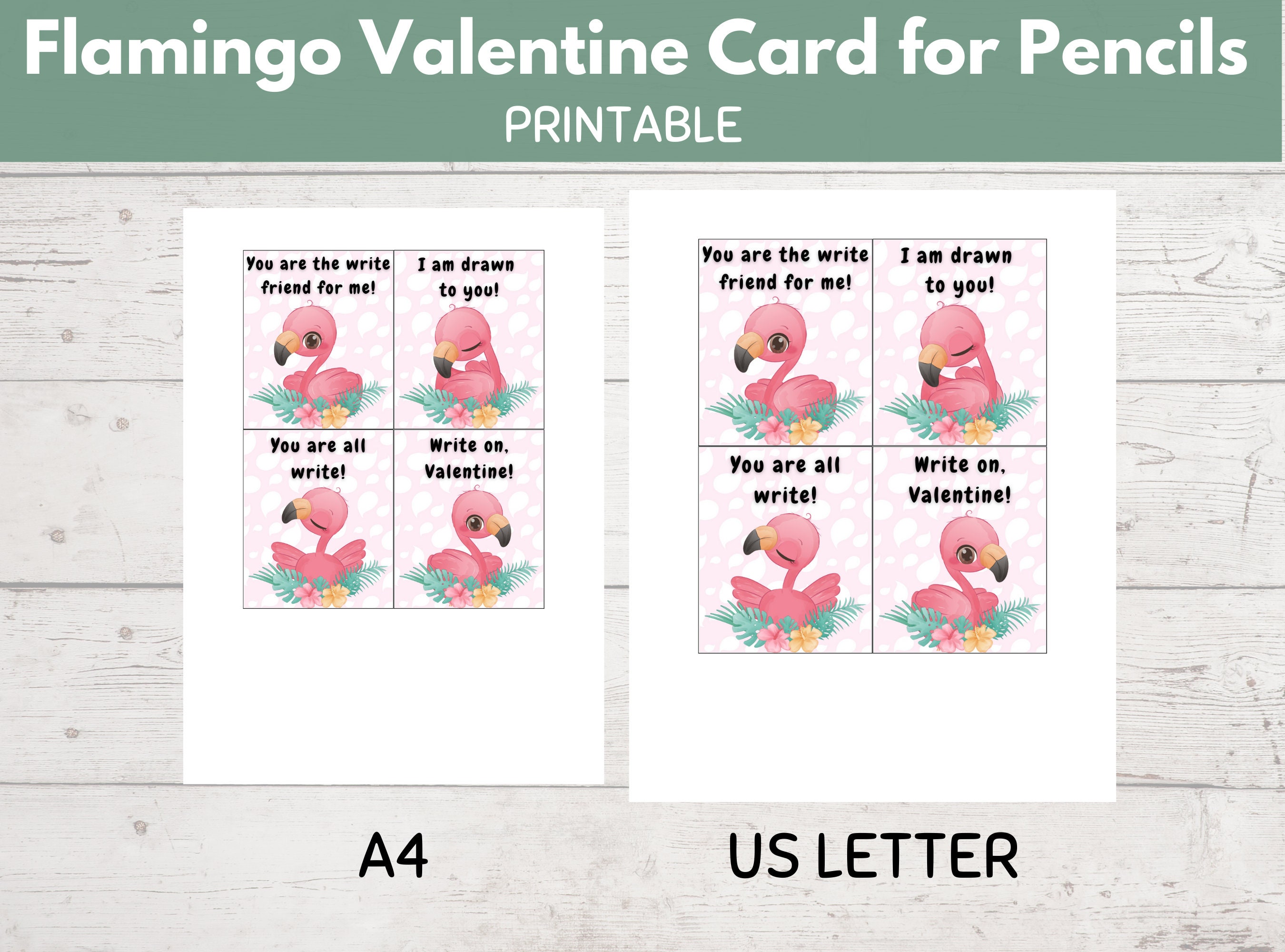 Flamingo Valentine Cards Printable for Pencils, DIY Valentine Cards for ...