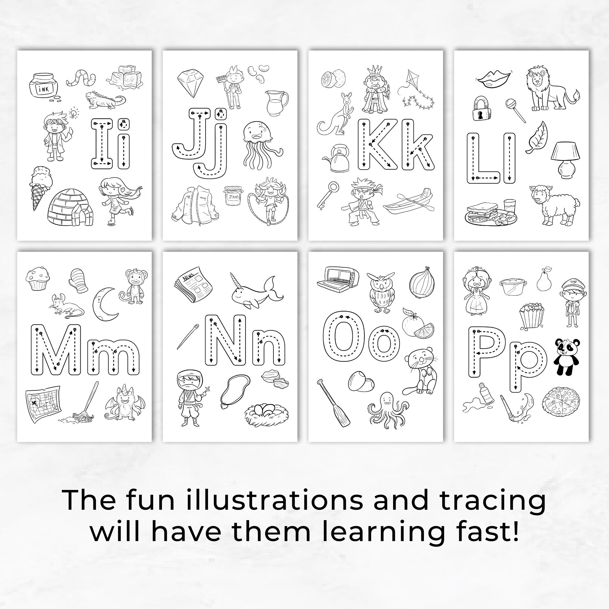 Alphabet Coloring Book Digital, Tracing Letter Worksheets for Kids, 3 ...