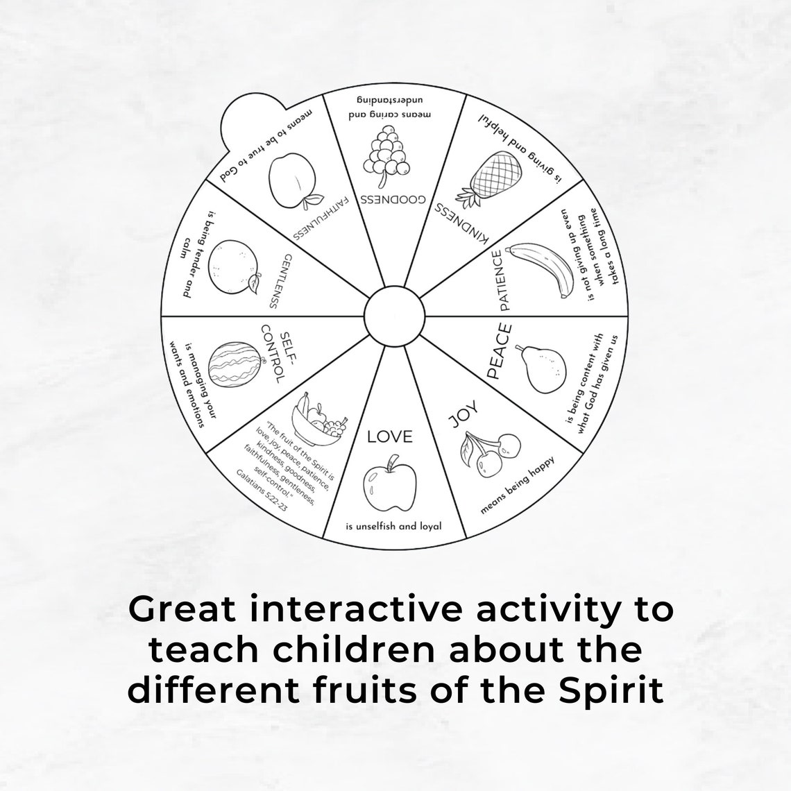 Fruit of the Spirit Printable for Kids, Spin Wheel Coloring Page Craft ...