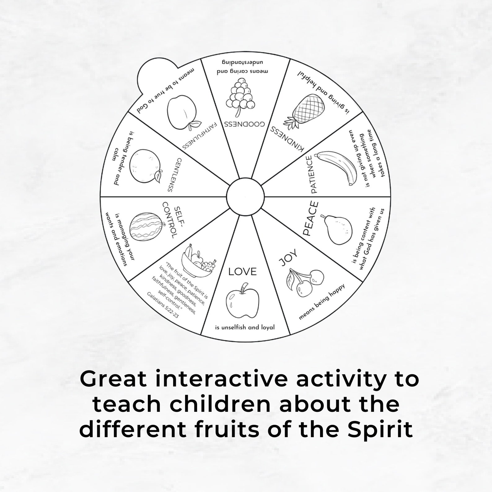 Fruit of the Spirit Printable for Kids, Spin Wheel Coloring Page Craft ...