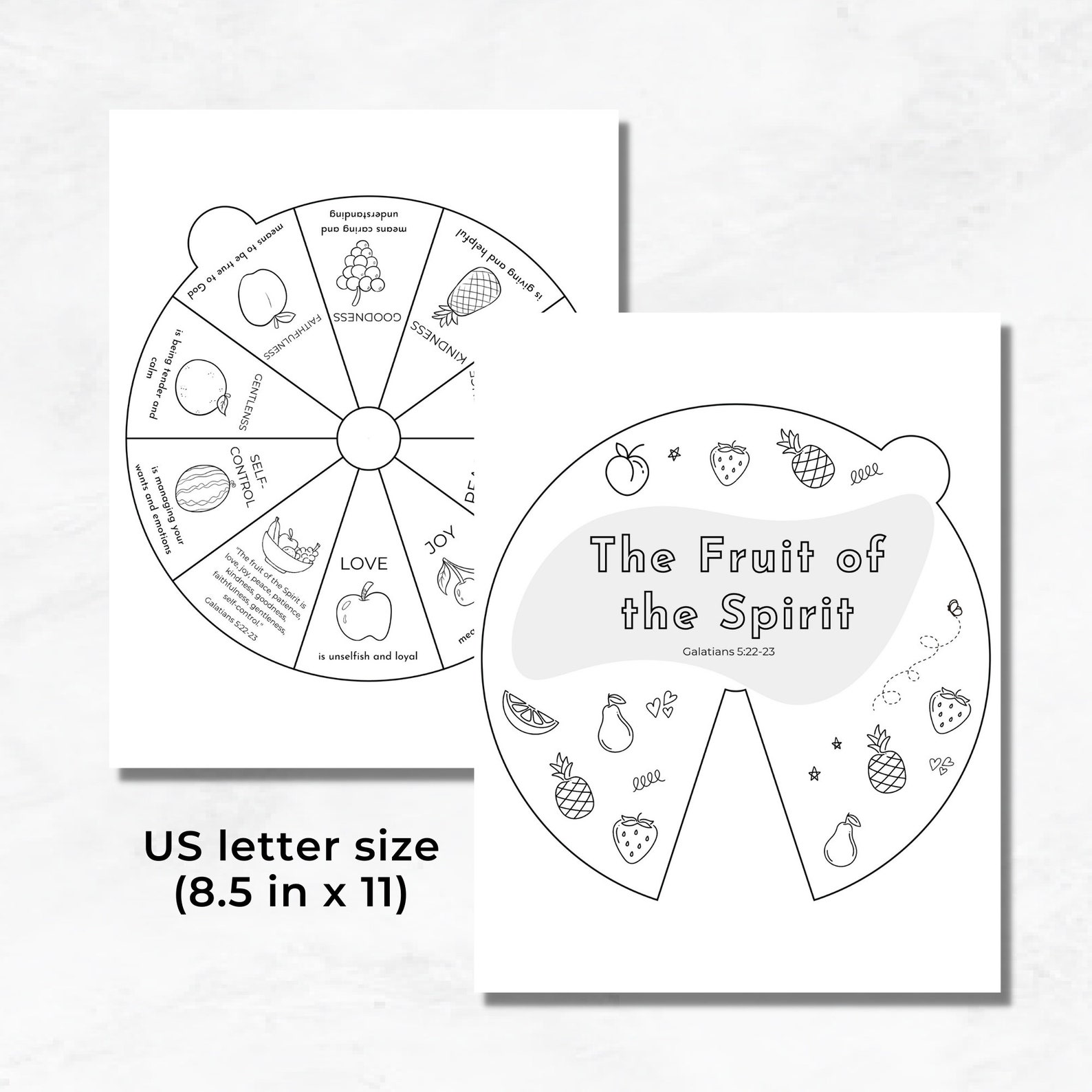 Fruit of the Spirit Printable for Kids, Spin Wheel Coloring Page Craft ...
