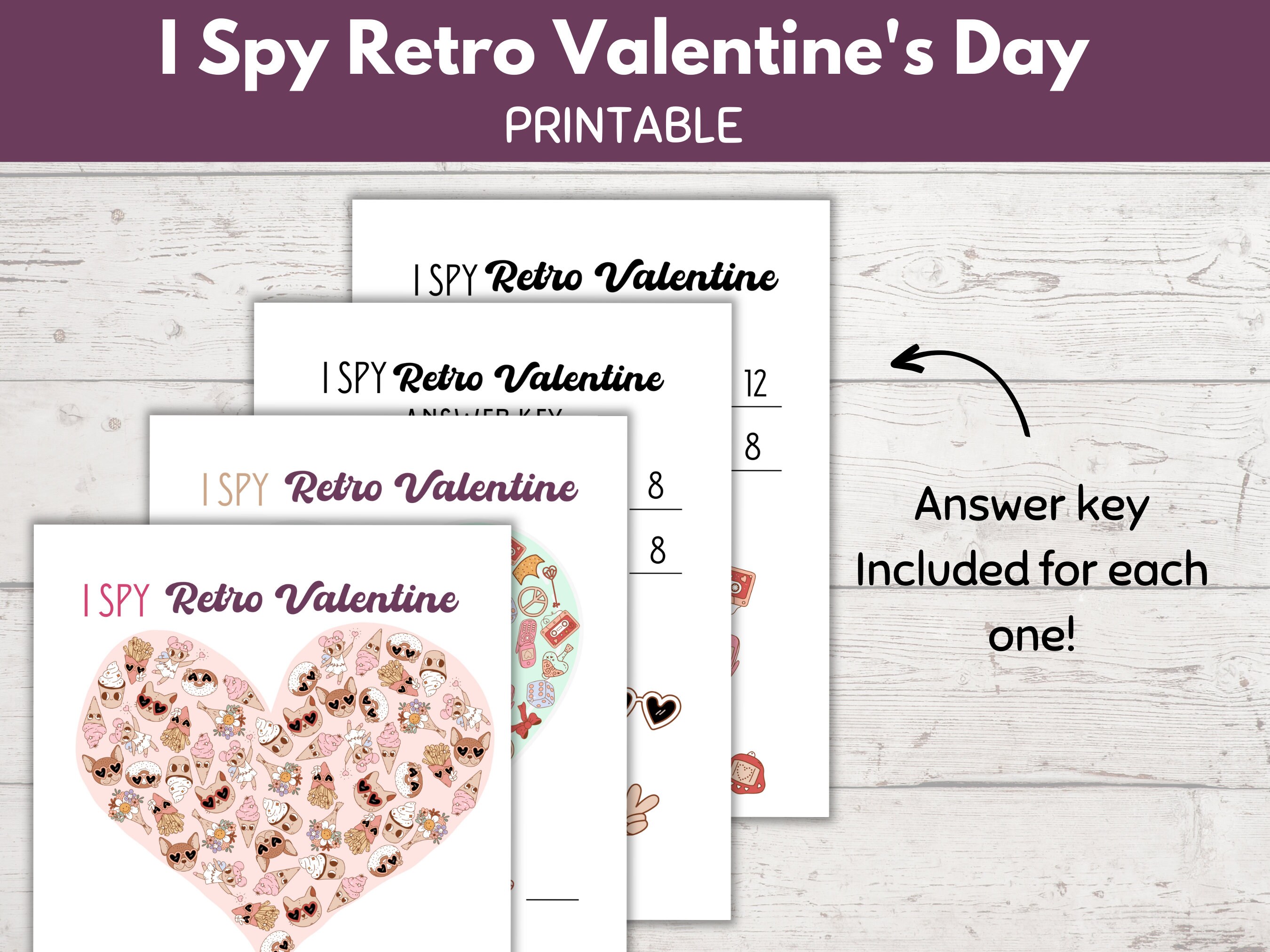 I Spy Retro Valentine's Day Game Printable, Kids Retro Valentine Party ...