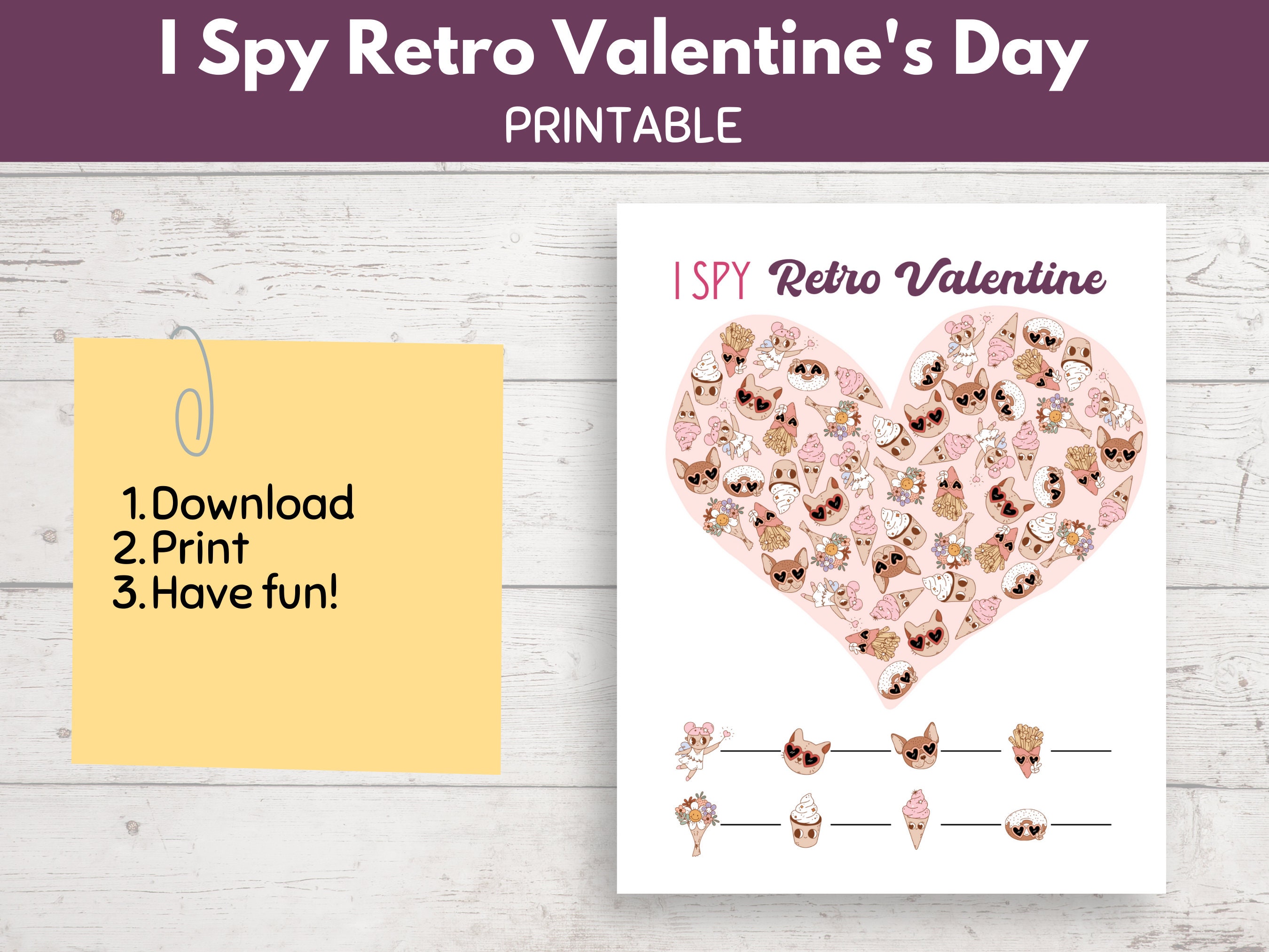I Spy Retro Valentine's Day Game Printable, Kids Retro Valentine Party ...