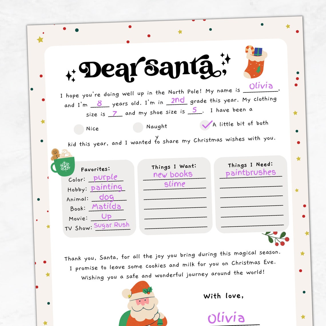 Letter to Santa Printable for Kids, Dear Santa Christmas Wishlist ...