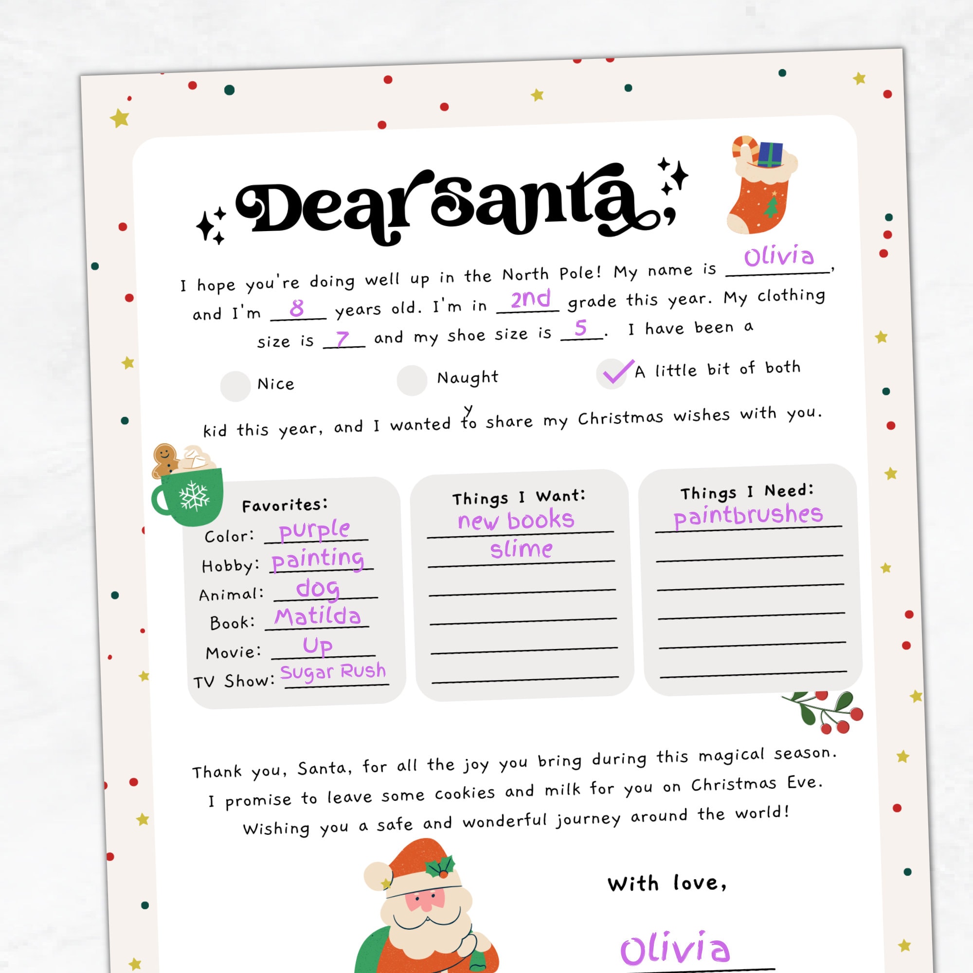 Letter to Santa Printable for Kids, Dear Santa Christmas Wishlist ...