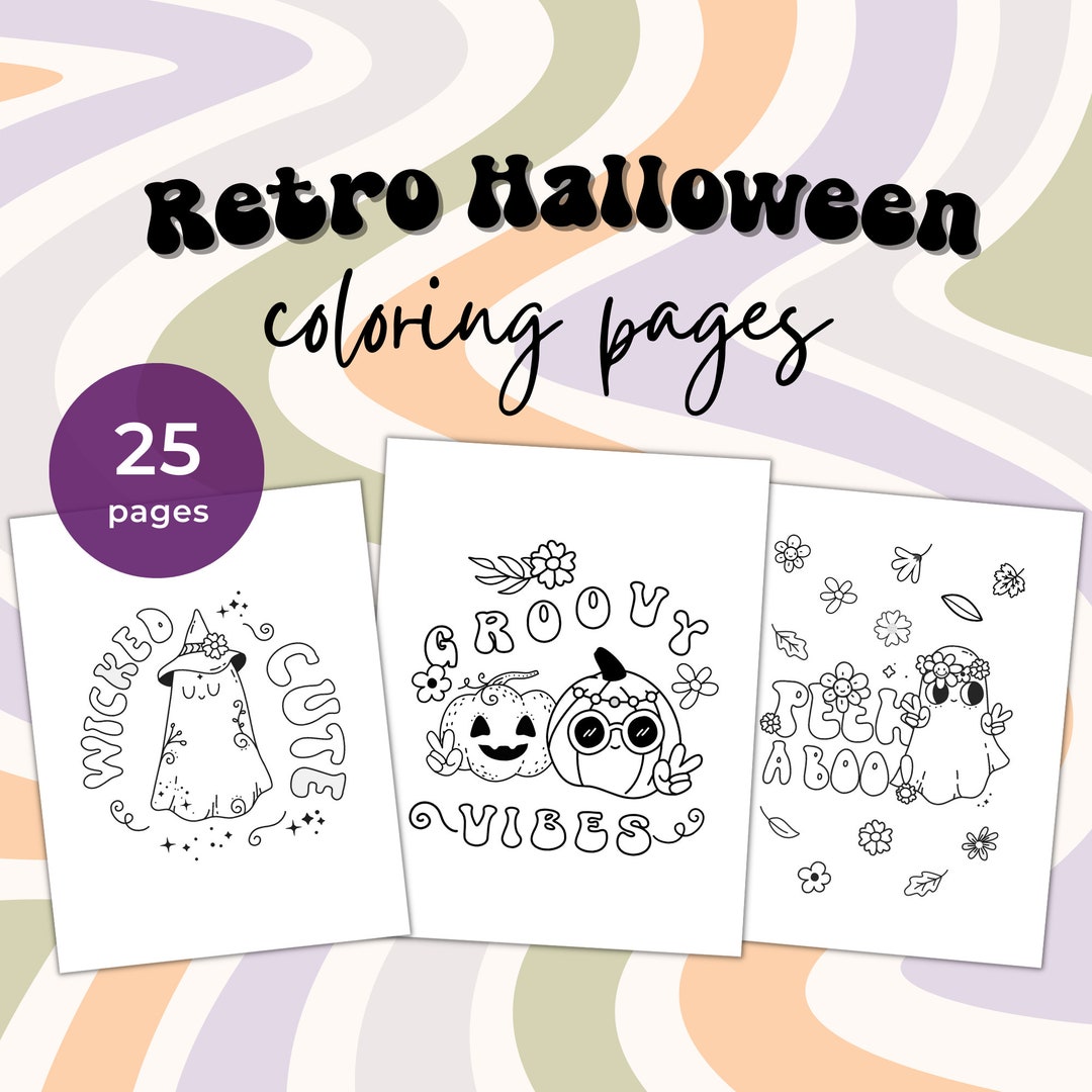 Retro Halloween Coloring Pages, Groovy Halloween Printable for Kids ...
