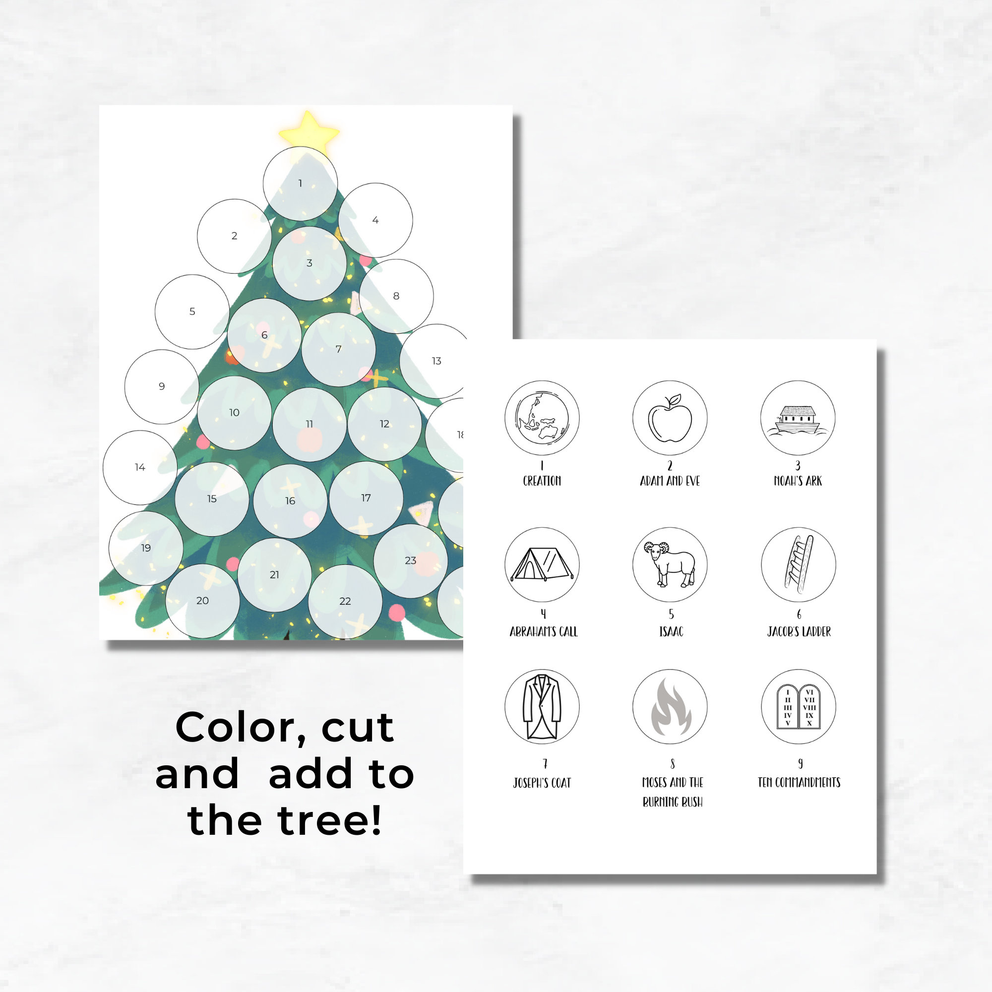 Jesse Tree Printable Activity for Kids, Coloring Ornaments, Christian ...