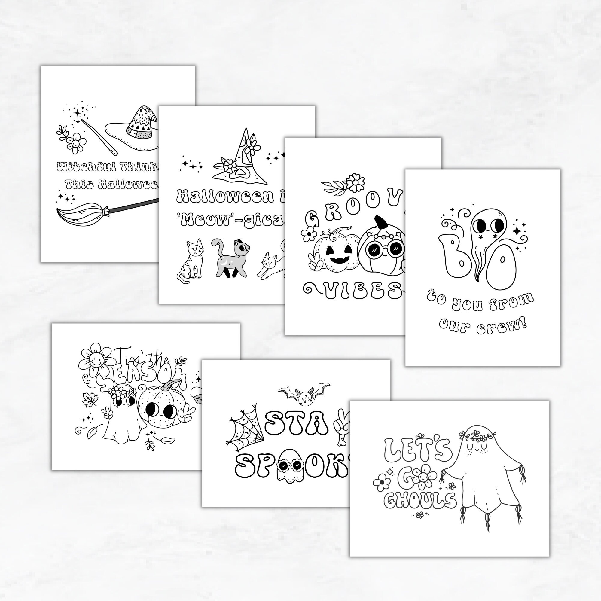 Retro Halloween Coloring Pages, Groovy Halloween Printable for Kids ...