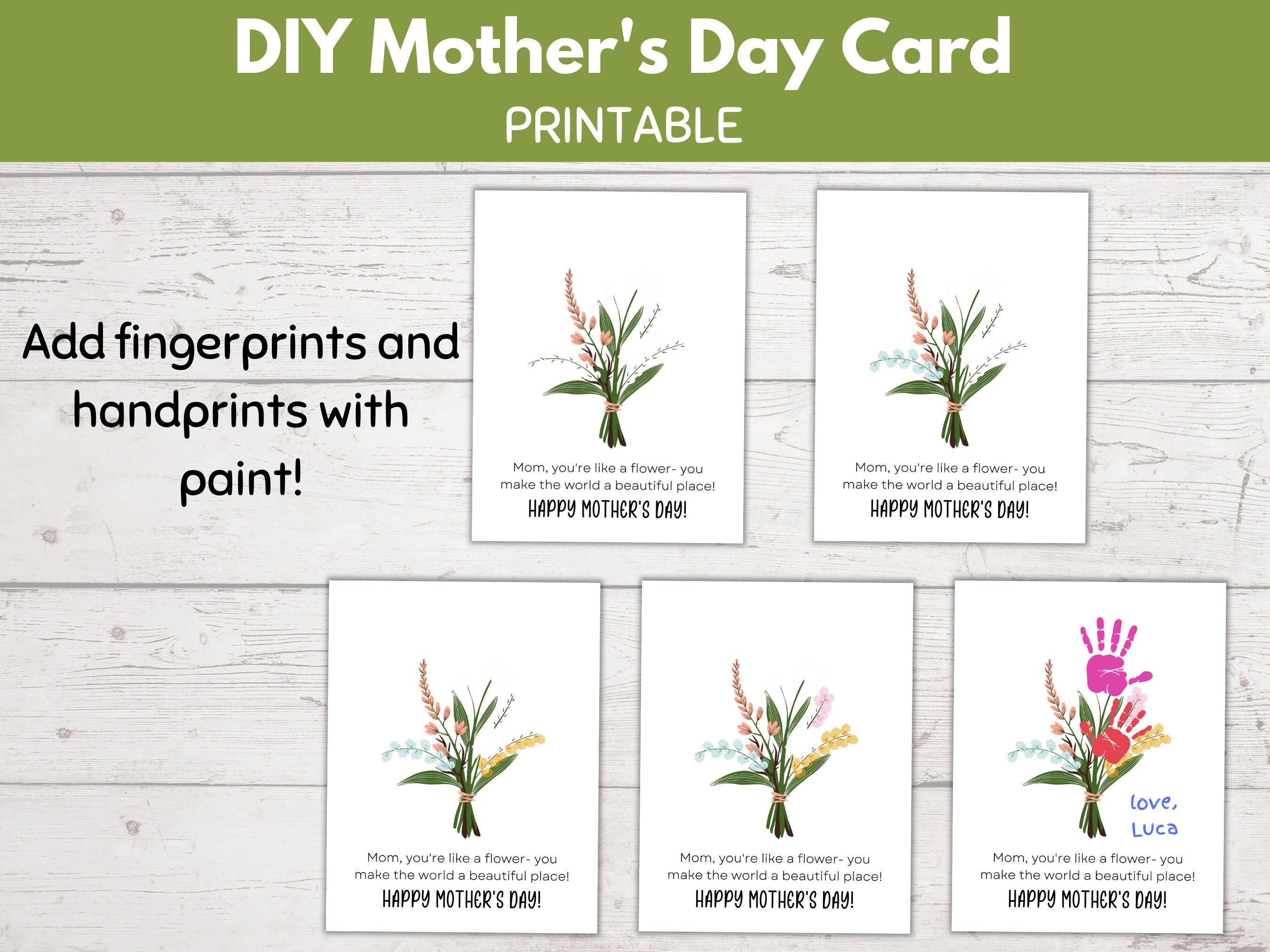 Mother's Day Handprint Flowers Gift Printable, Kids Handprint Art ...