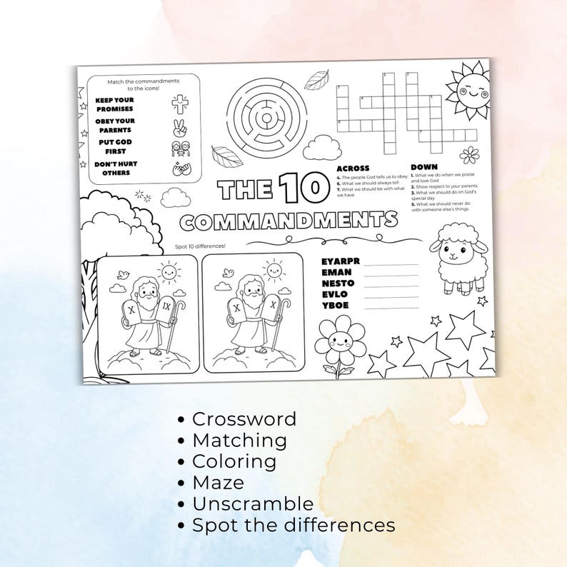 Ten Commandments Activity Sheet, Printable Puzzle, Kids Preschool ...