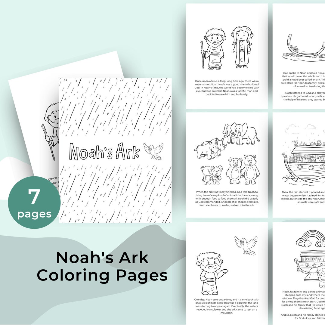 Kids Bible Verses Activity Pages, Noah's Ark Story, Religious Coloring ...