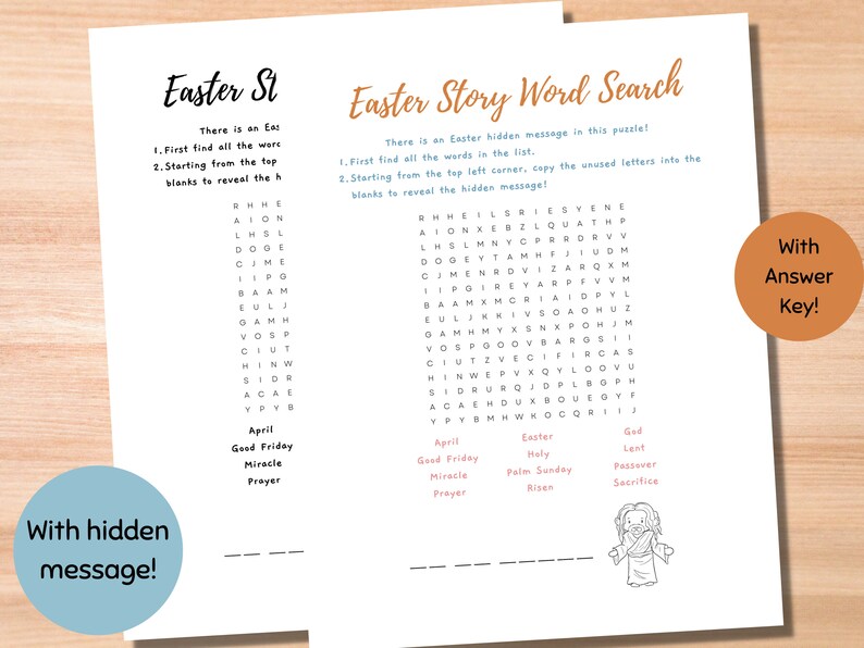 Easter Story Word Search With Hidden Message, Bible Word Search Puzzle ...
