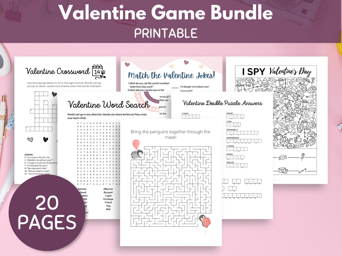 Valentine Game Printable Bundle, Printable Valentines Party Games, I ...