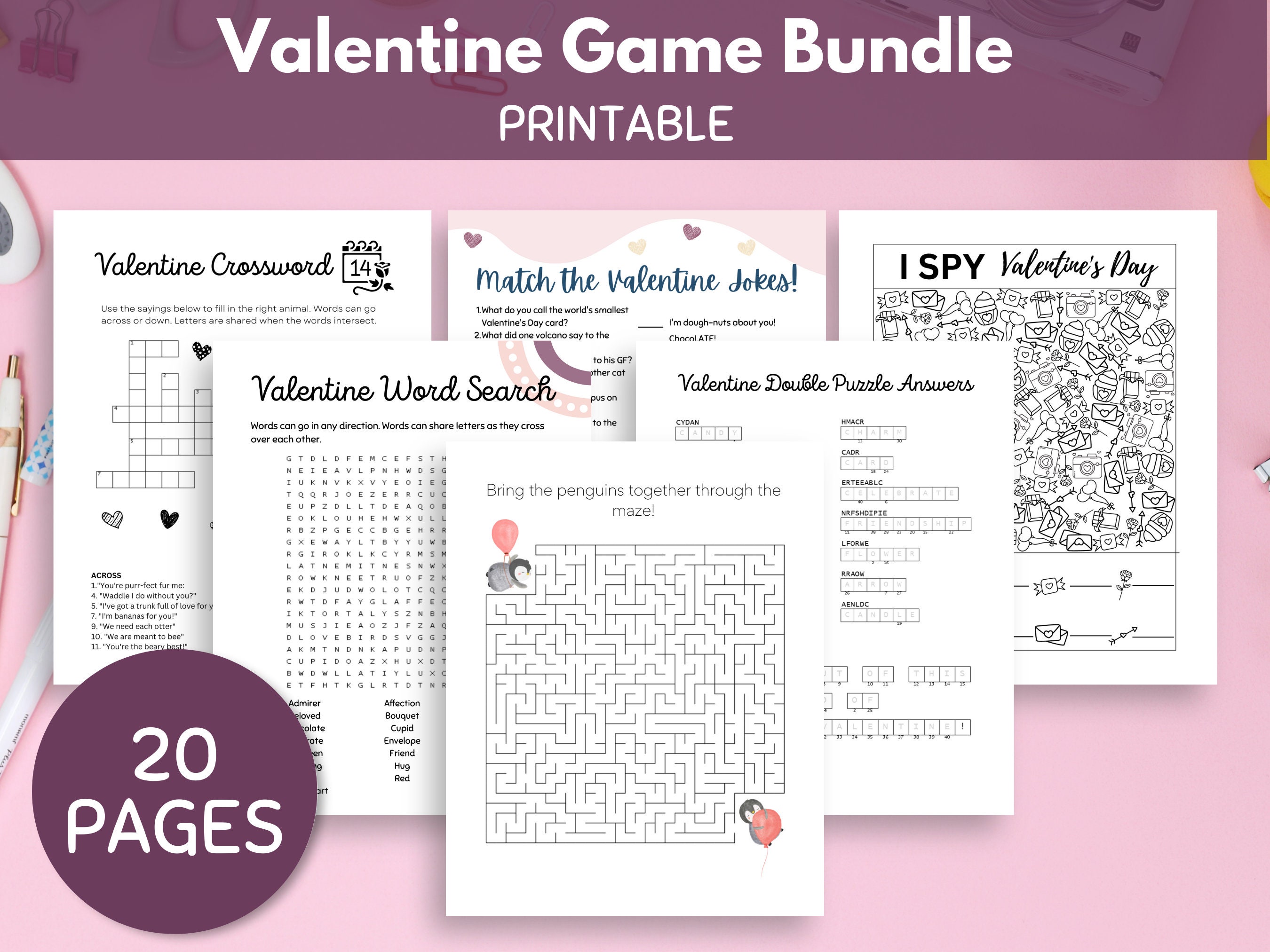 Valentine Game Printable Bundle, Printable Valentines Party Games, I ...