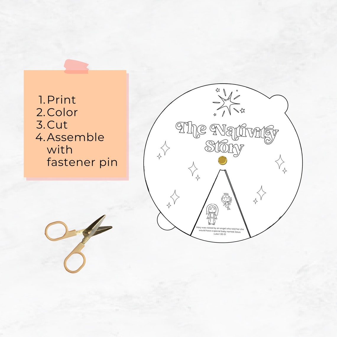 Printable Nativity Coloring Pages Spin Wheel, Printable Religious ...