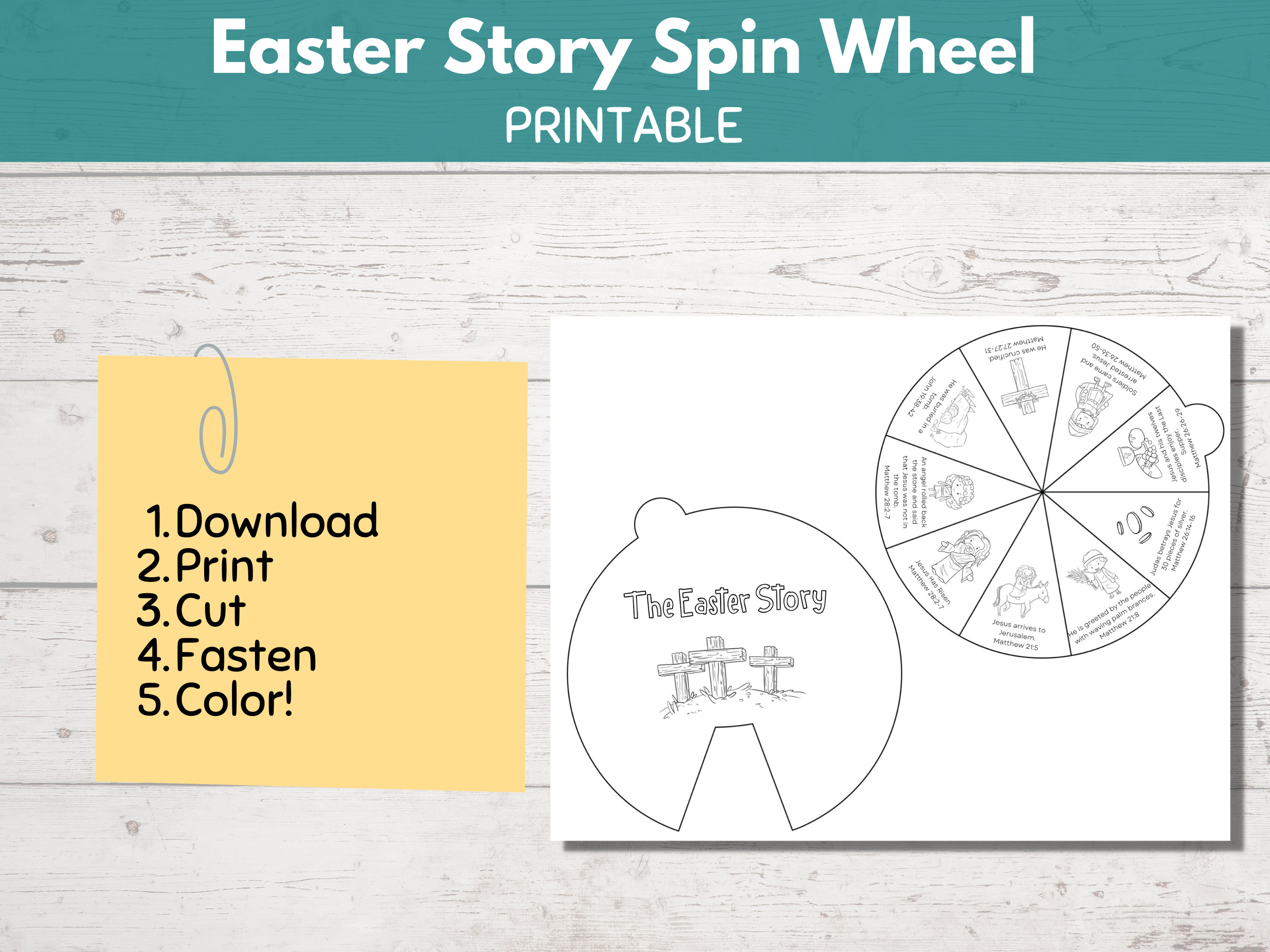 Easter Story Spin Wheel Coloring Pages, Religious Easter Bible Story ...