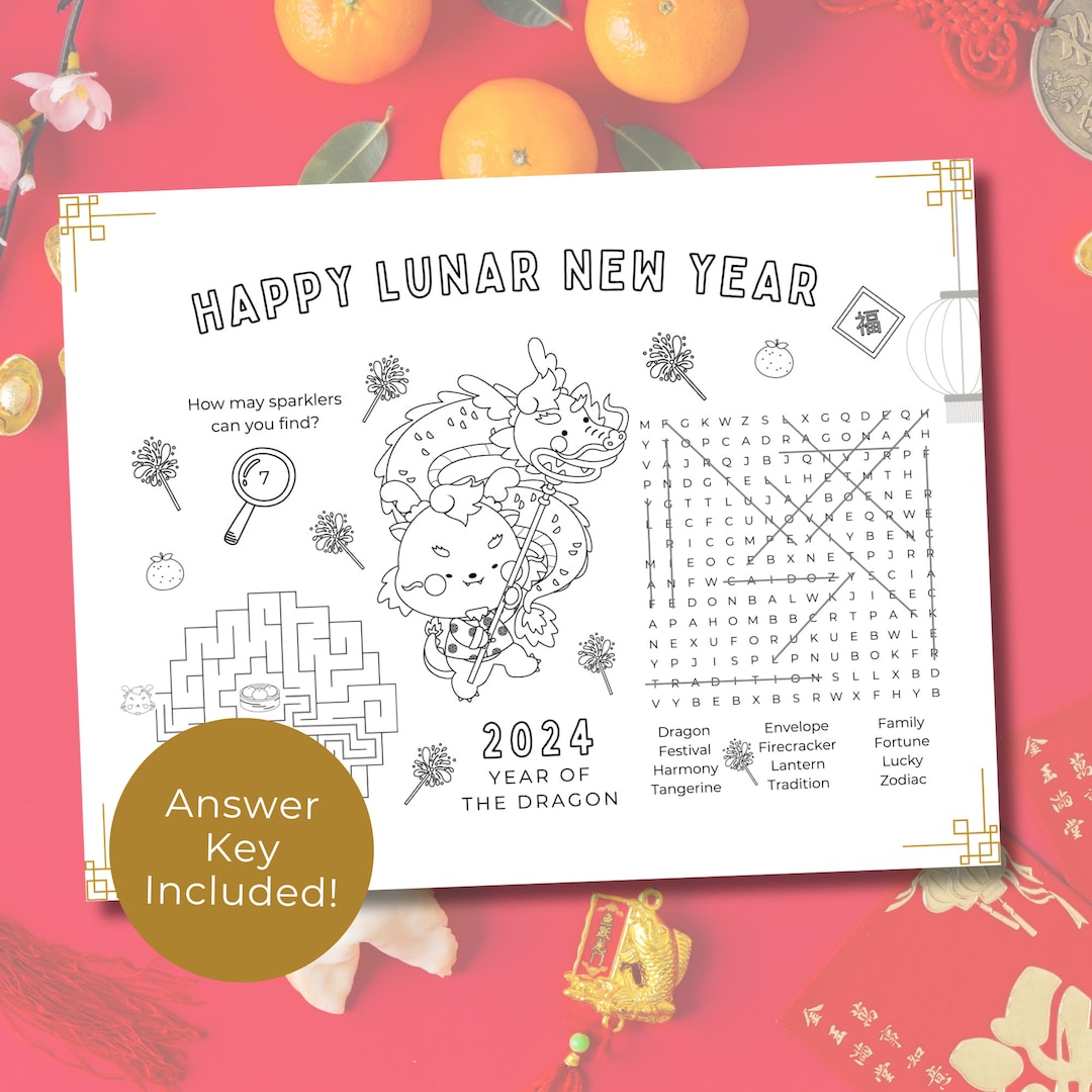 Lunar New Year Activity Mat, Year of the Dragon 2024, Chinese New Year ...