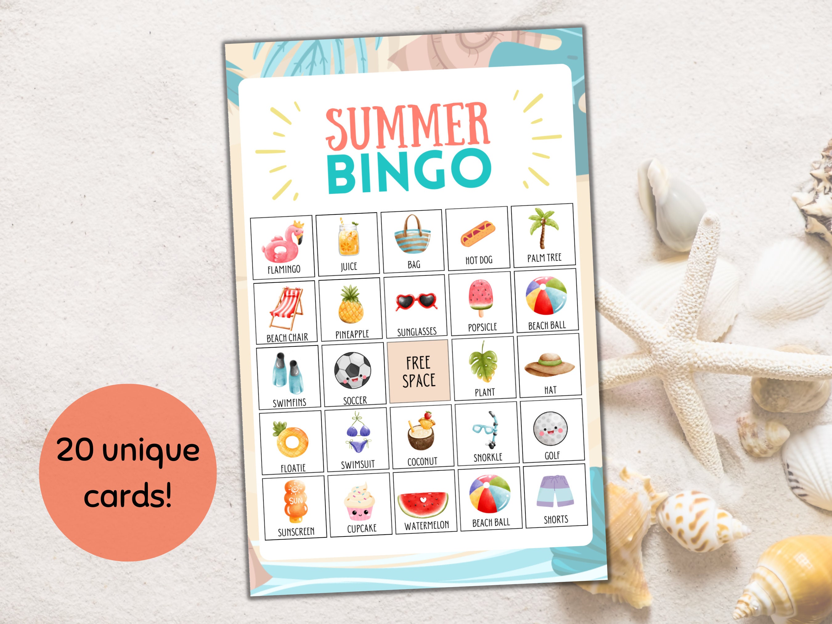 Summer Bingo Printable, Bingo Game With Pictures, Summer Party Game ...