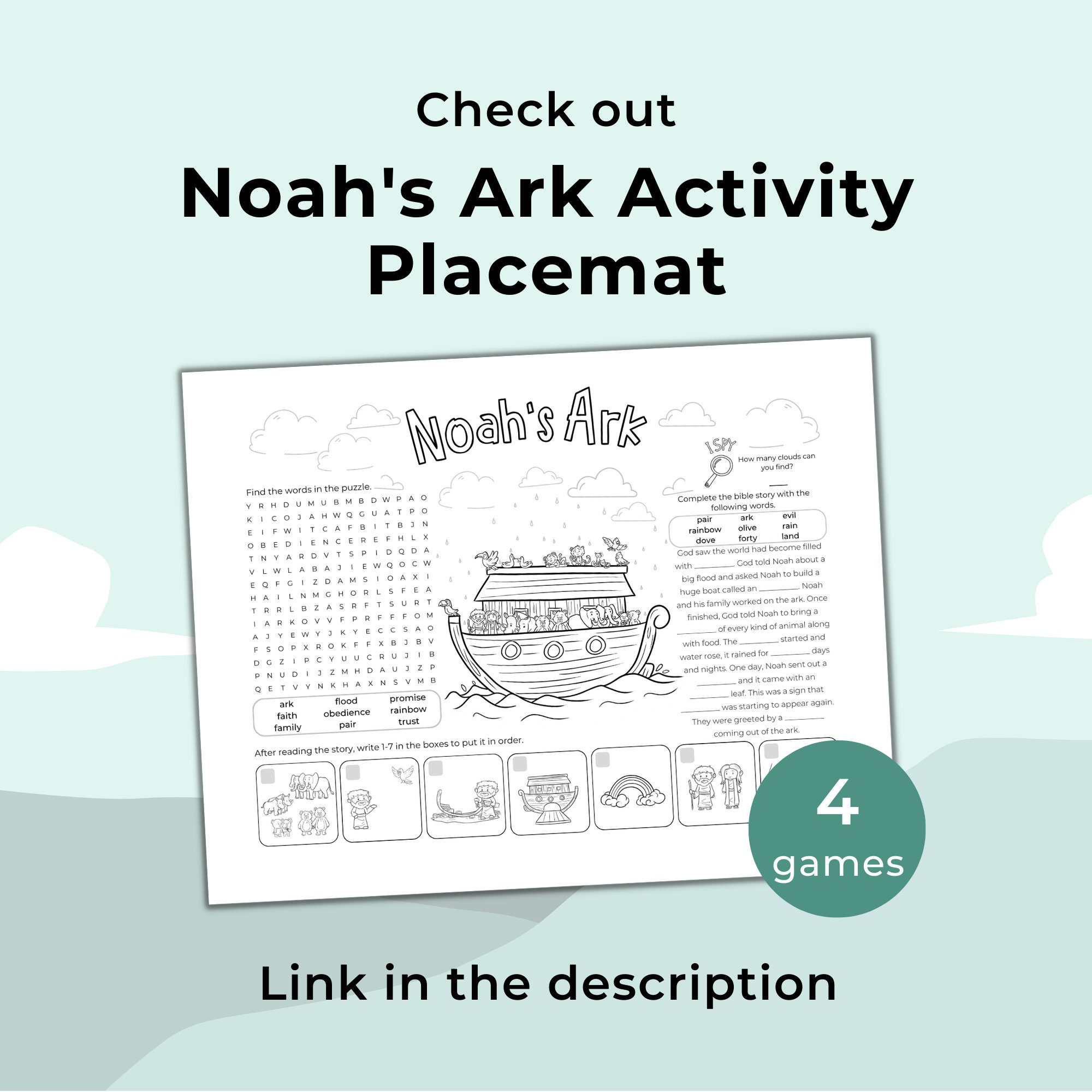 Kids Bible Verses Activity Pages, Noah's Ark Story, Religious Coloring ...